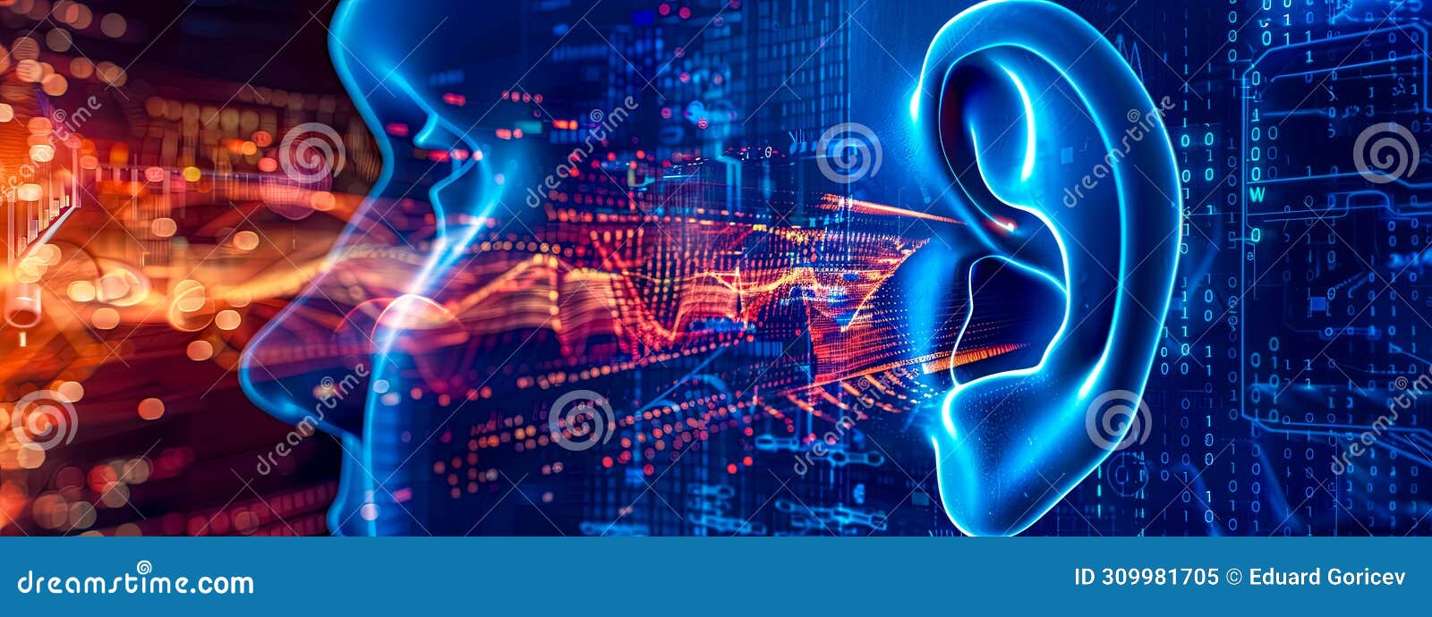 Illustration of a Futuristic Human Ear and Sound Waves Representing ...