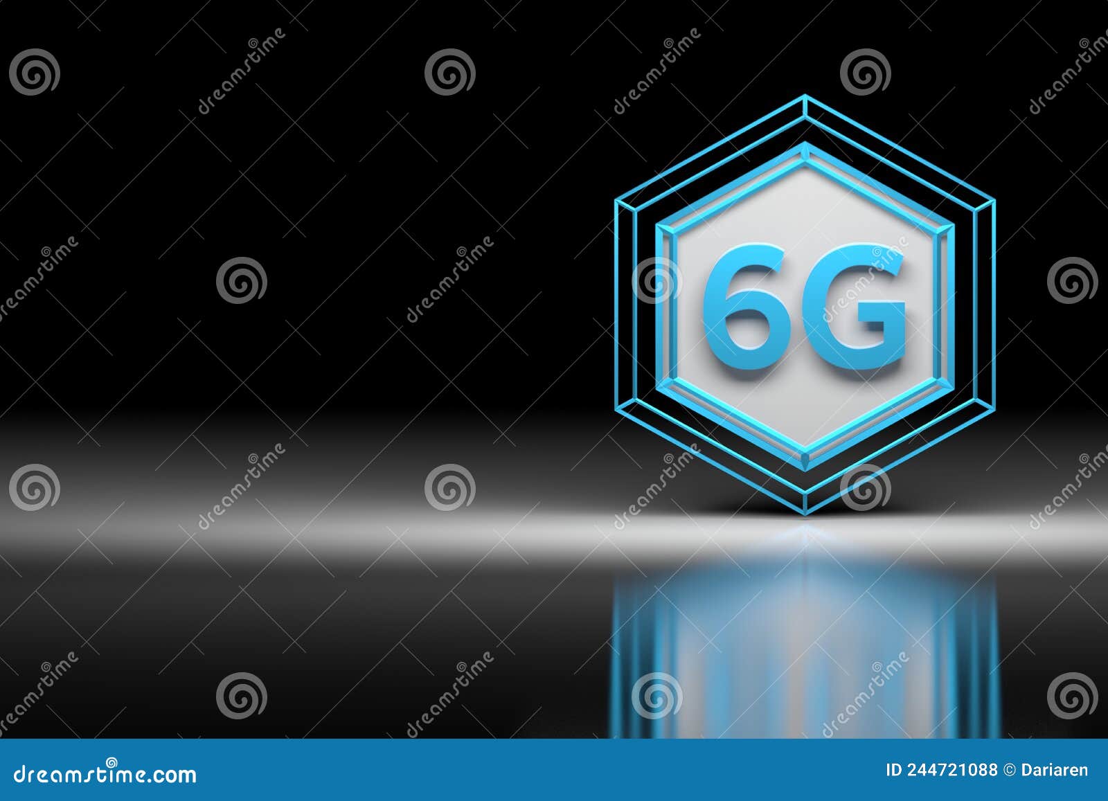 Illustration for 6g Communication Technology with Large Blue Hexagon on ...