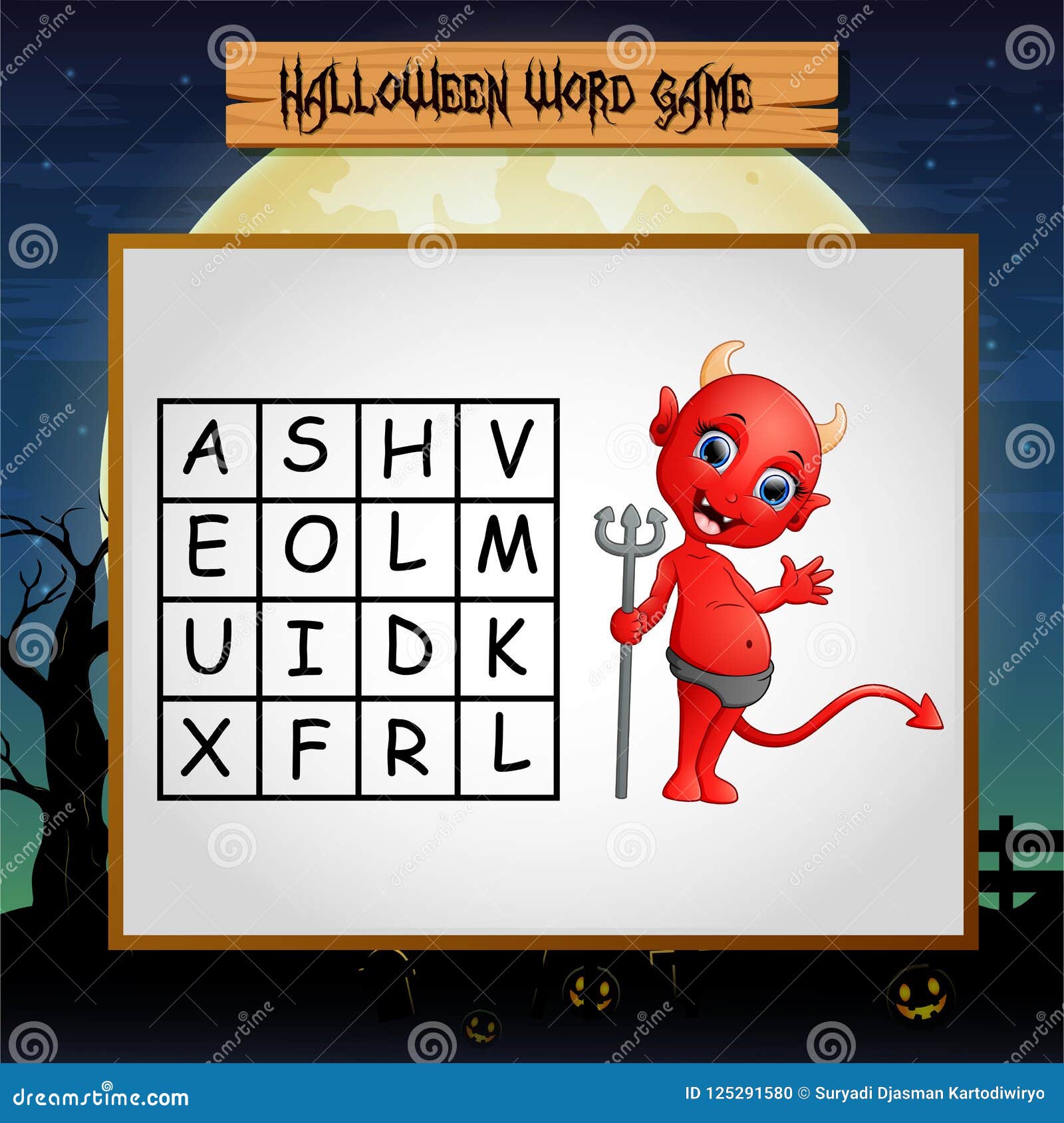 Game Halloween Find the Word of Devil Stock Vector - Illustration of ...