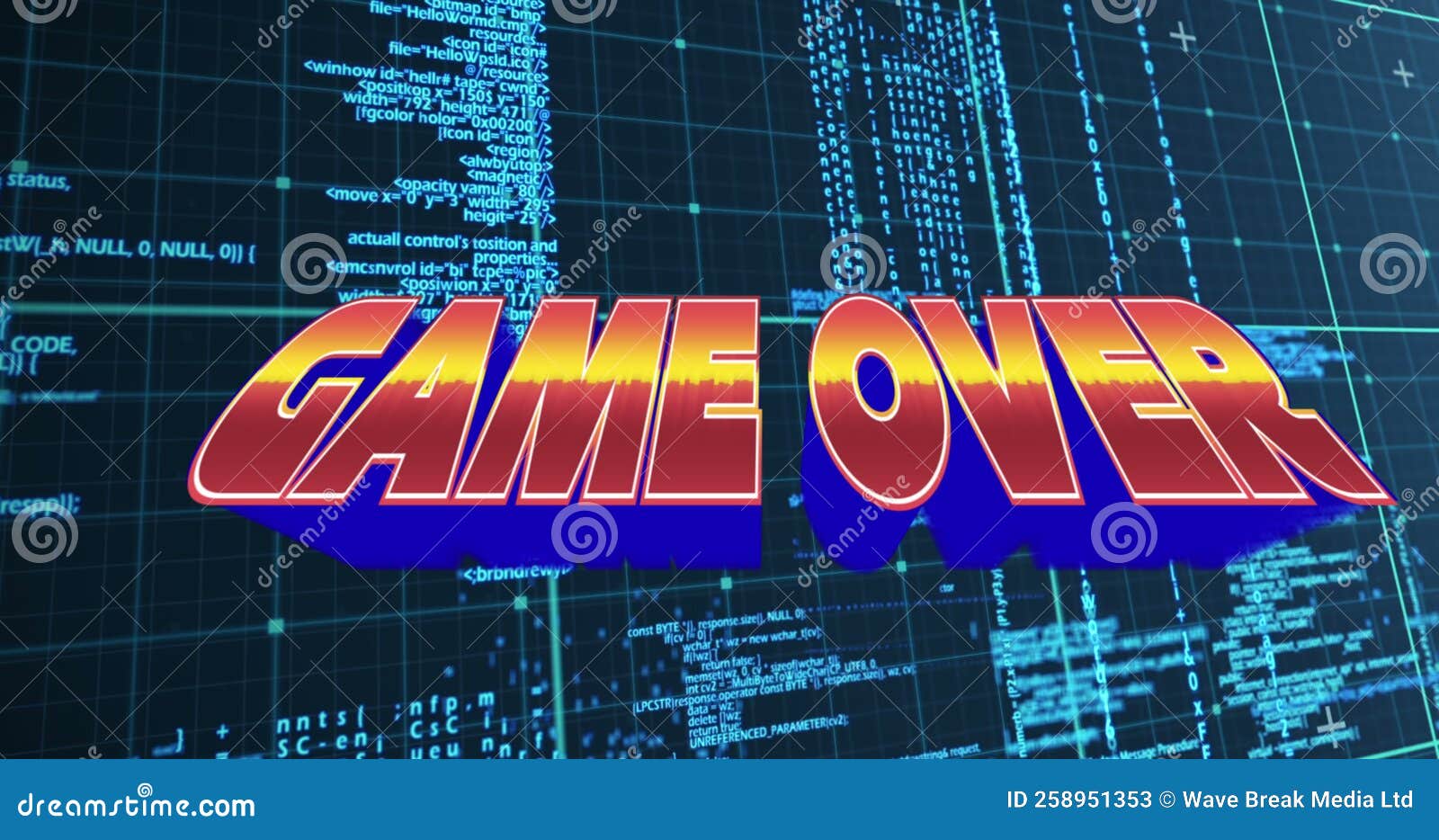 Illustration of Game Over Text with Grid Pattern Over Computer ...