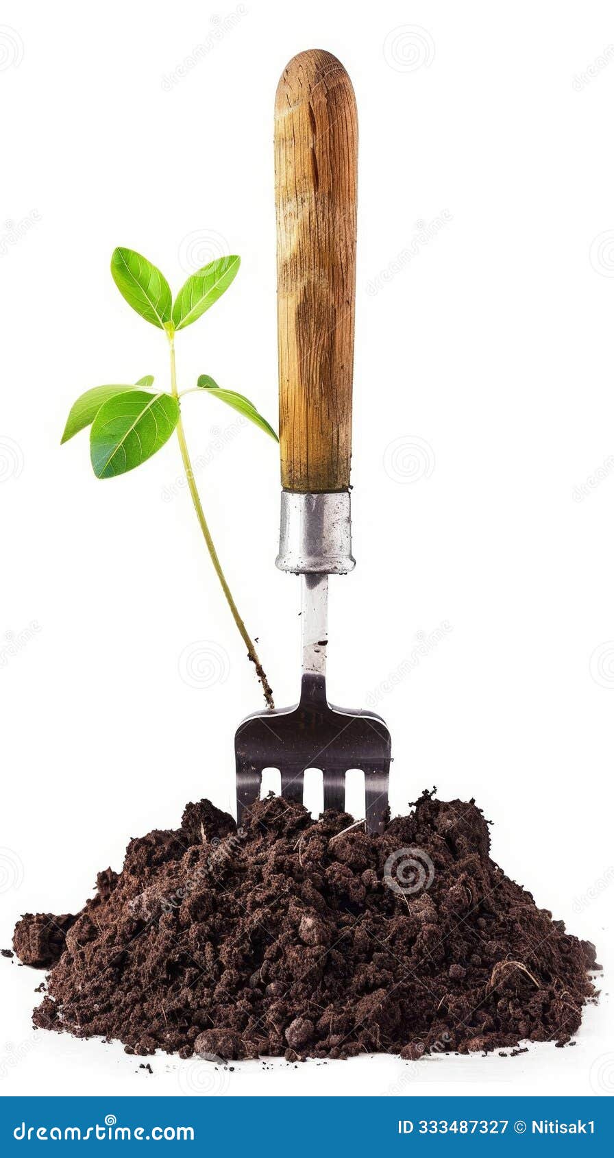 Illustration of a Garden Fork Turning Over Soil with a White Backdrop ...