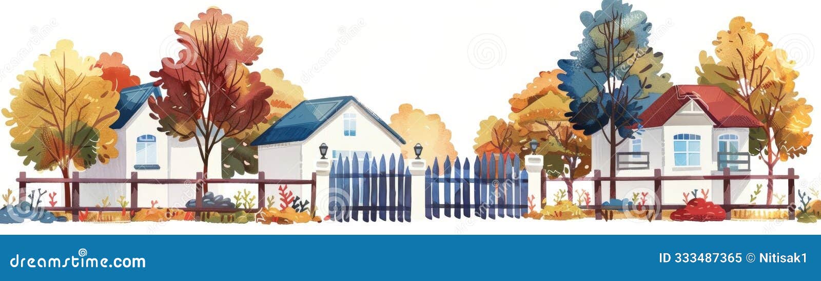Illustration of a Gated Community with White Background Stock ...