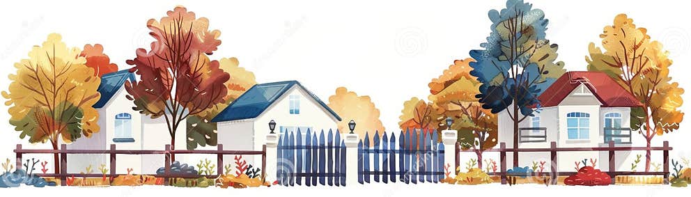 Illustration of a Gated Community with White Background Stock ...