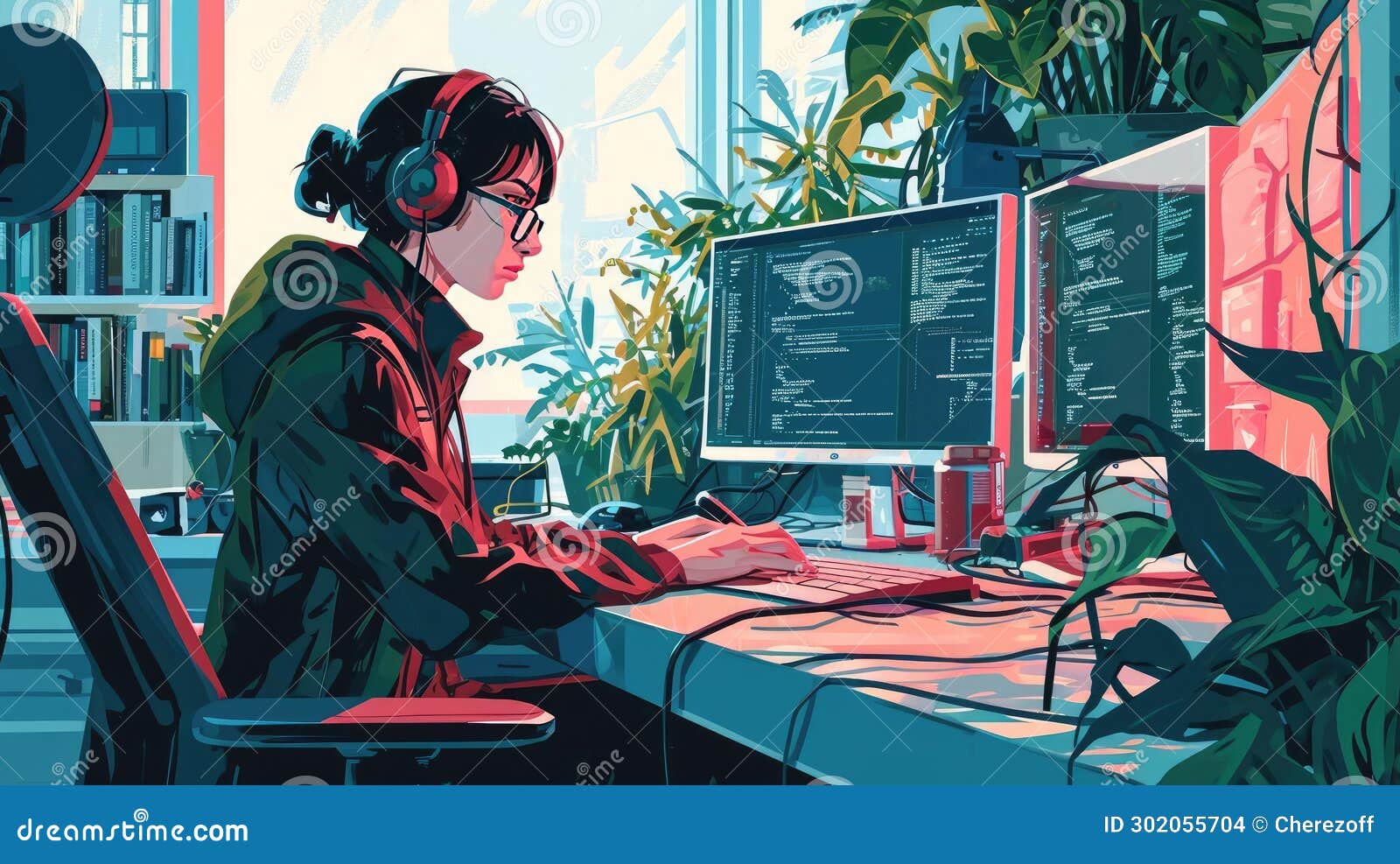 Illustration of a Geek at Work Stock Photo - Image of work ...