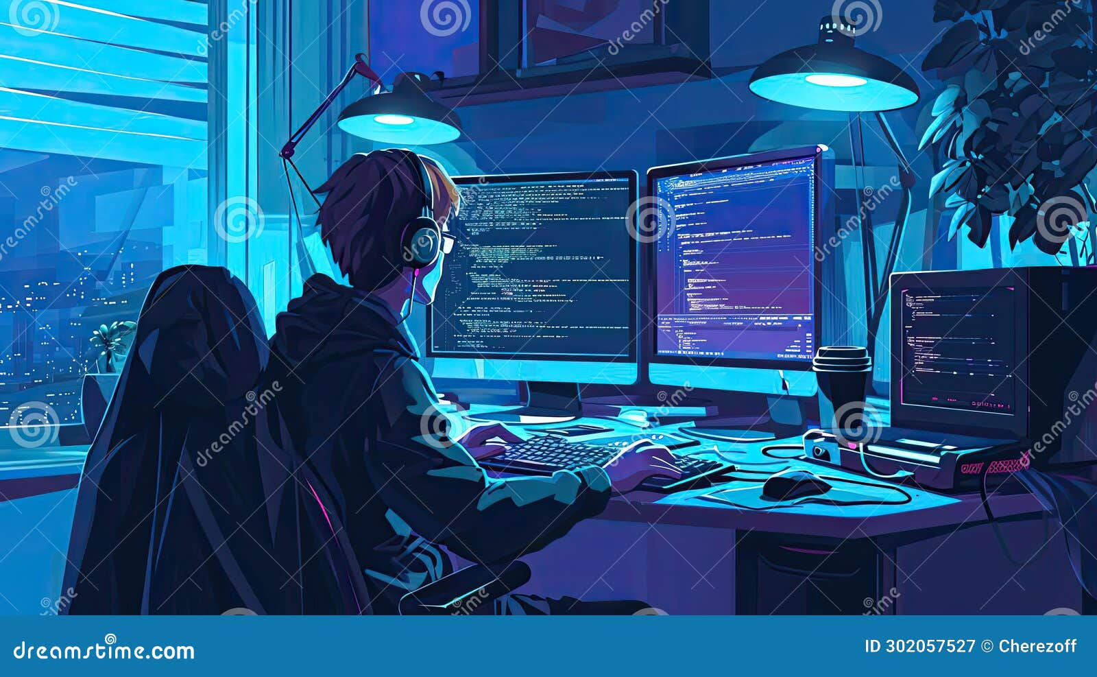 Illustration of a Geek at Work Stock Image - Image of person, computer ...