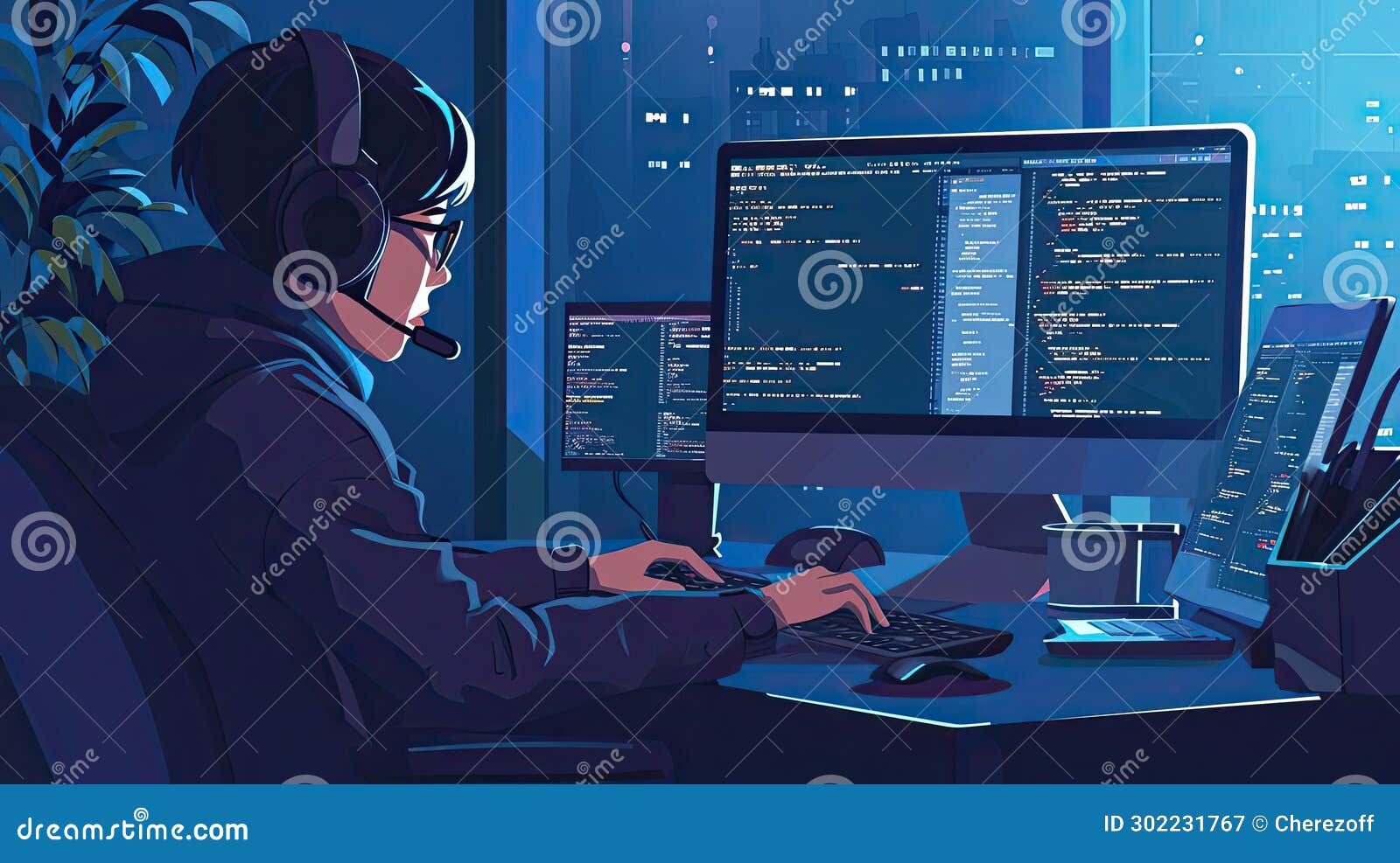 Illustration of a Geek at Work Stock Illustration - Illustration of ...