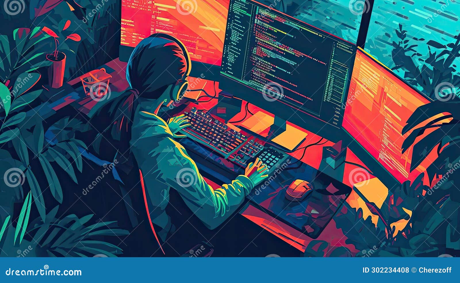 Illustration of a Geek at Work Stock Photo - Image of happy, internet ...