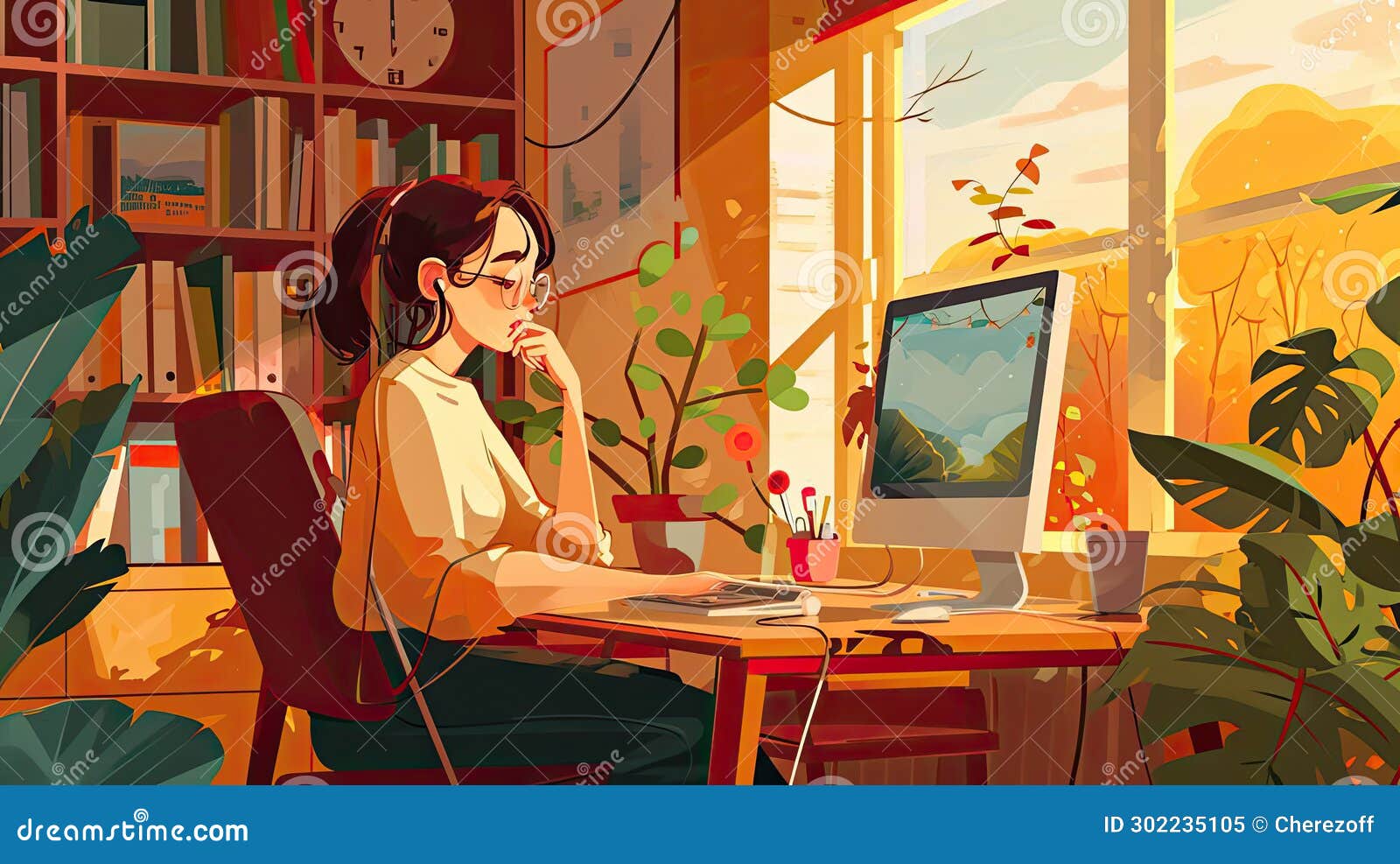 Illustration of a Geek at Work Stock Image - Image of work, program ...