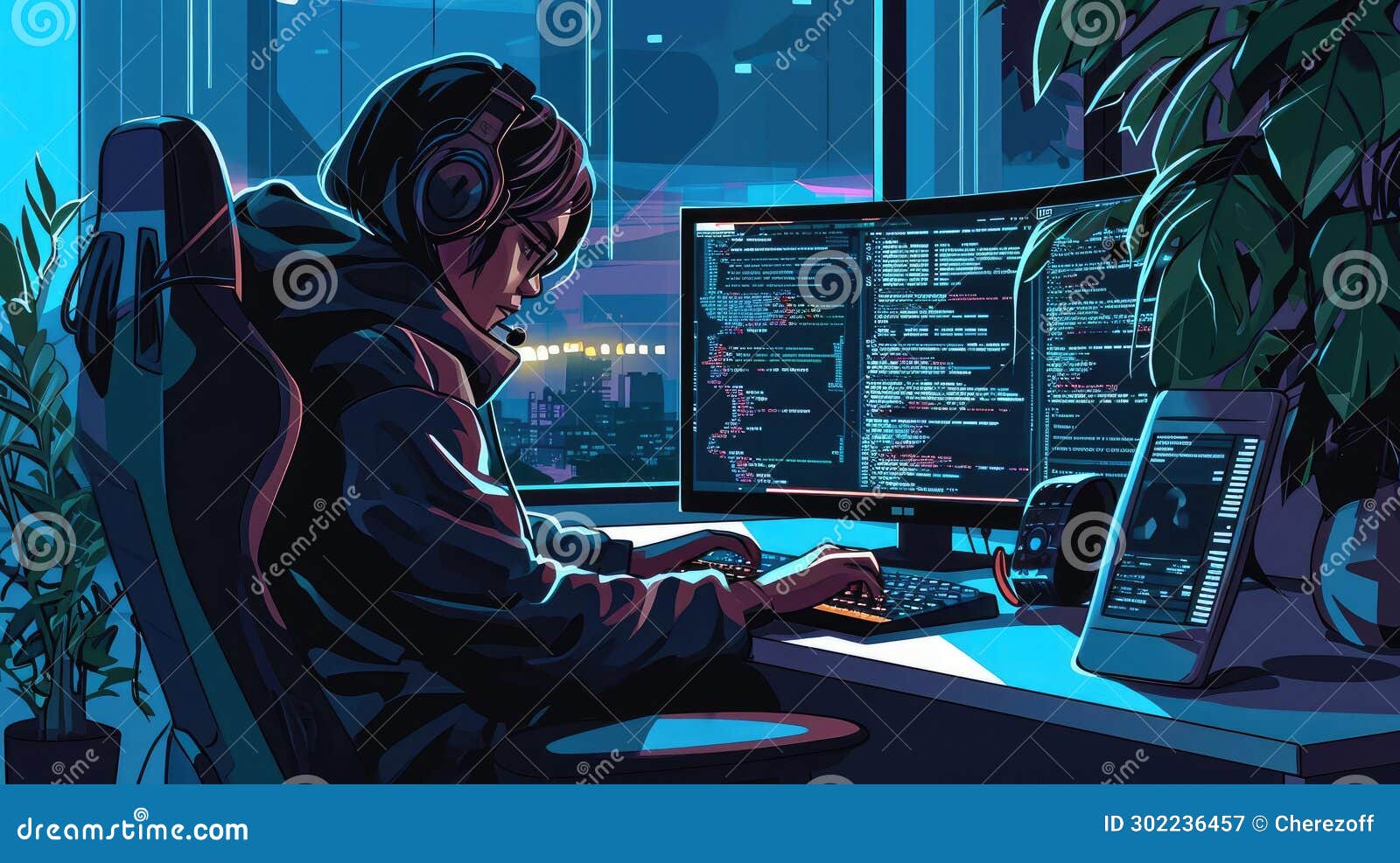 Illustration of a Geek at Work Stock Image - Image of code ...