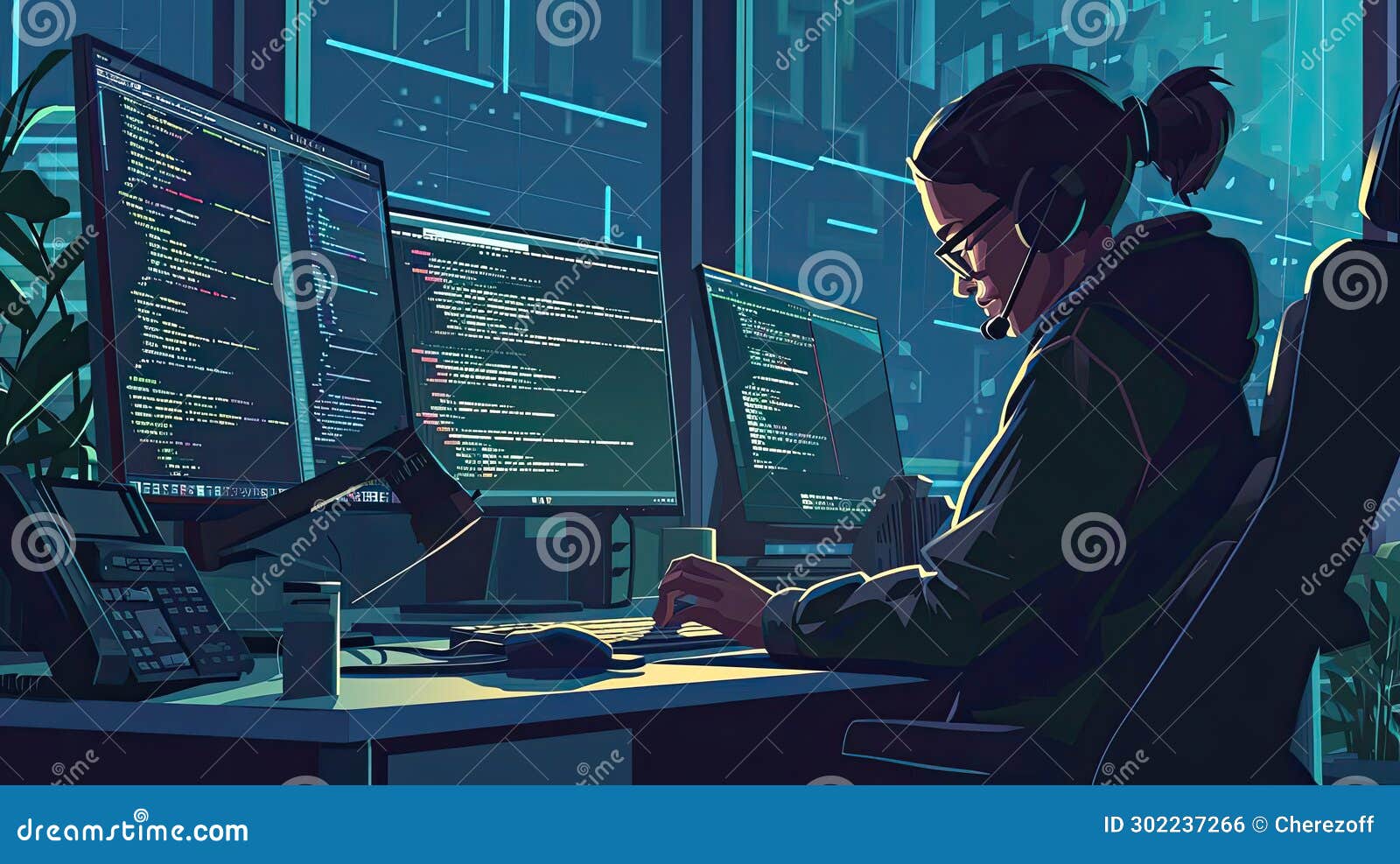 Illustration of a Geek at Work Stock Photo - Image of coder, person ...
