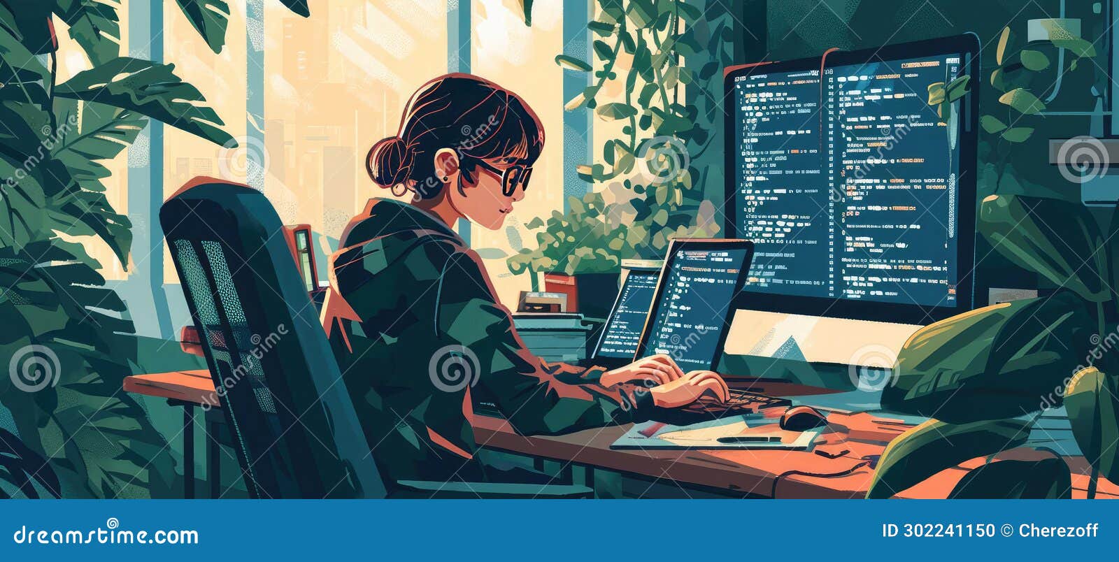 Illustration of a Geek at Work Stock Photo - Image of cyber, concept ...