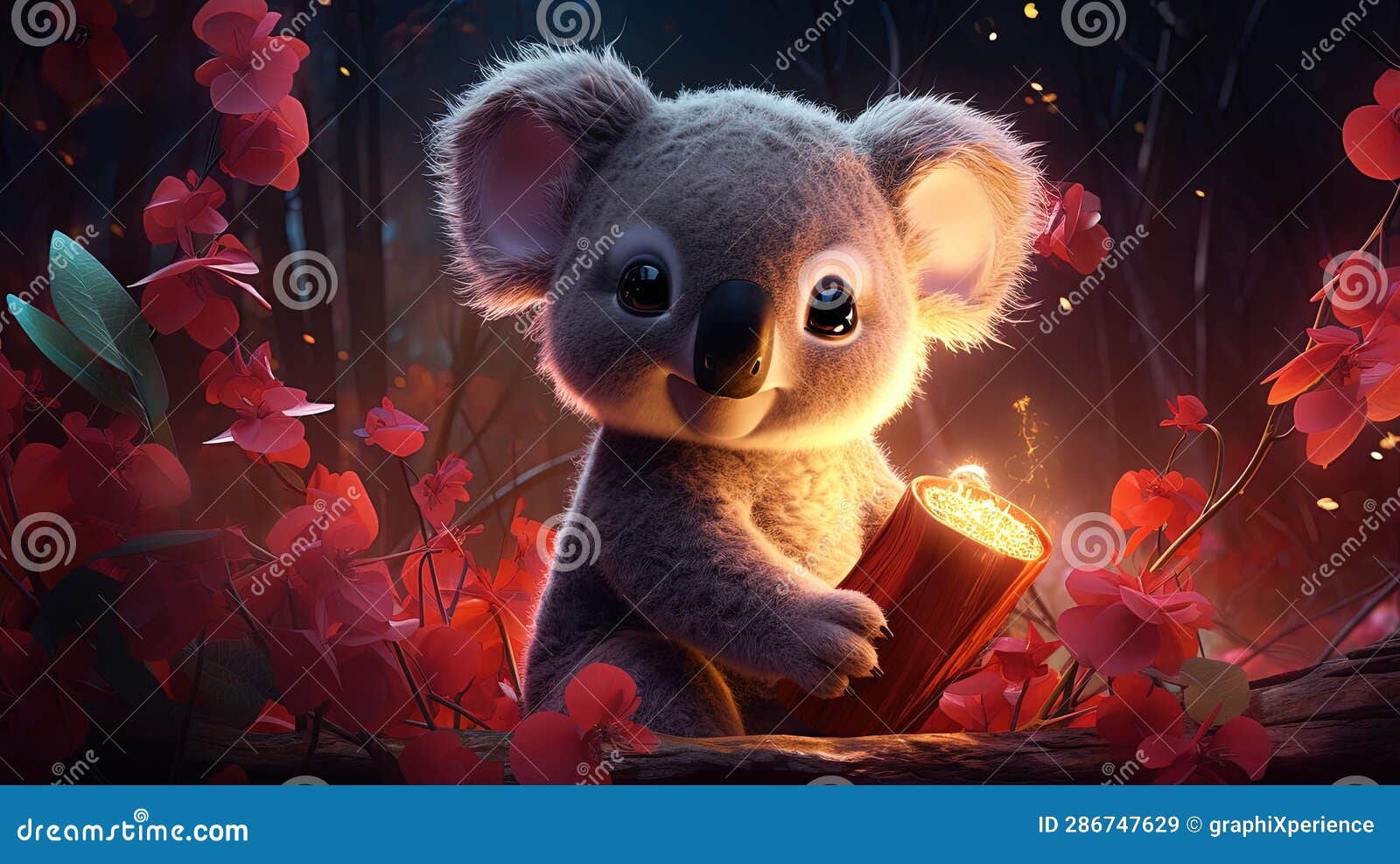 Cute Koala Anime Wallpaper stock illustration. Illustration of flowers ...