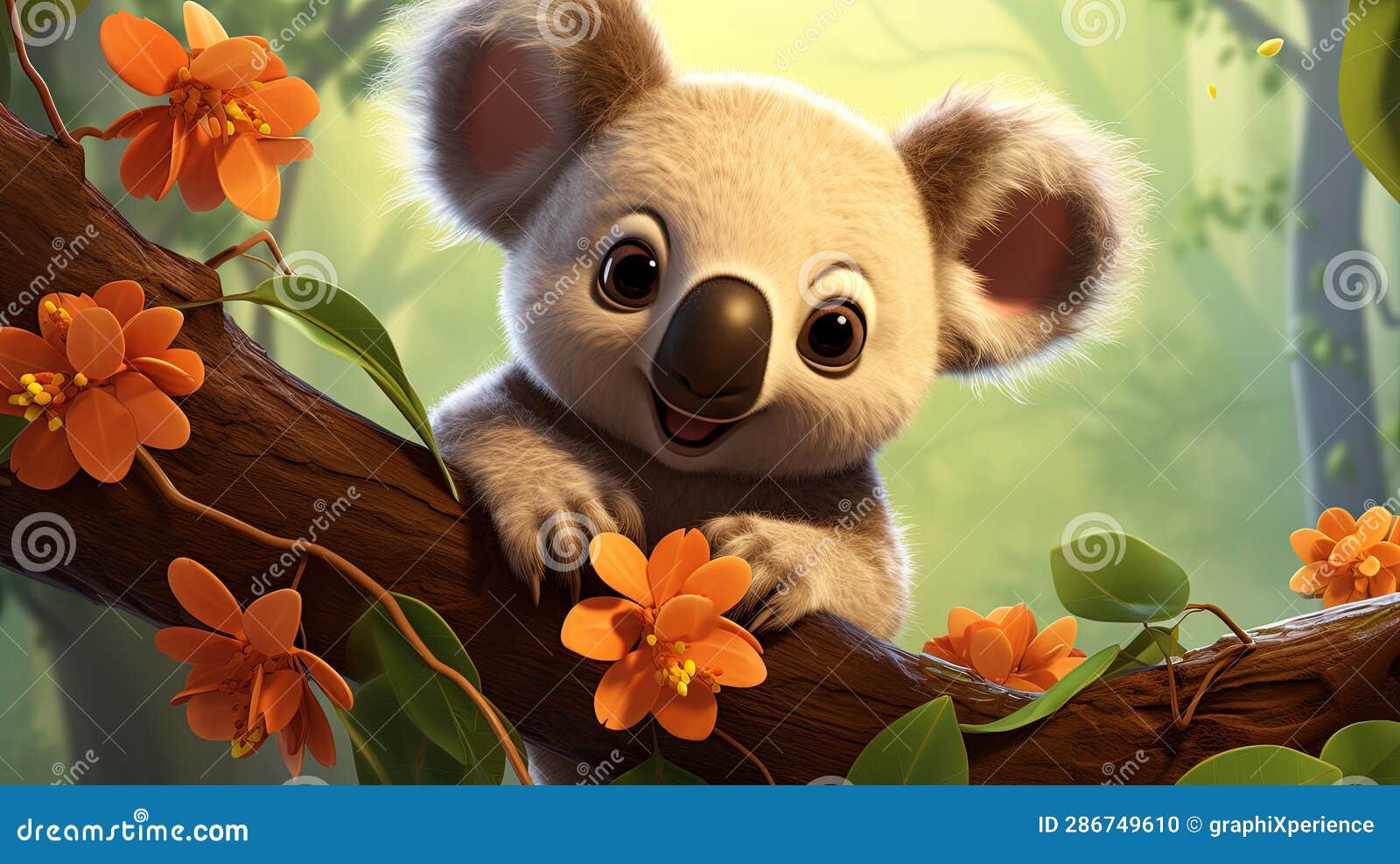 Cute Koala Anime Wallpaper stock illustration. Illustration of features ...