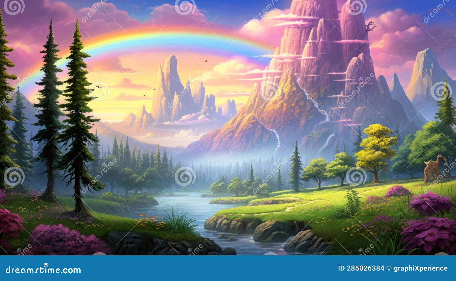 Rainbow Landscape Wonderland Stock Illustration - Illustration of ...