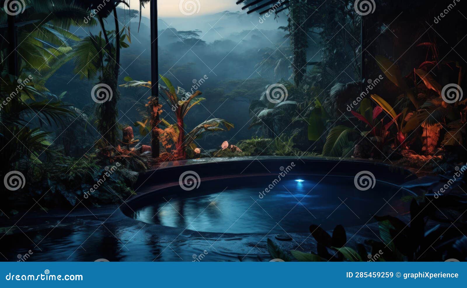 Bali Jungle Pool Cottage stock illustration. Illustration of feeling ...