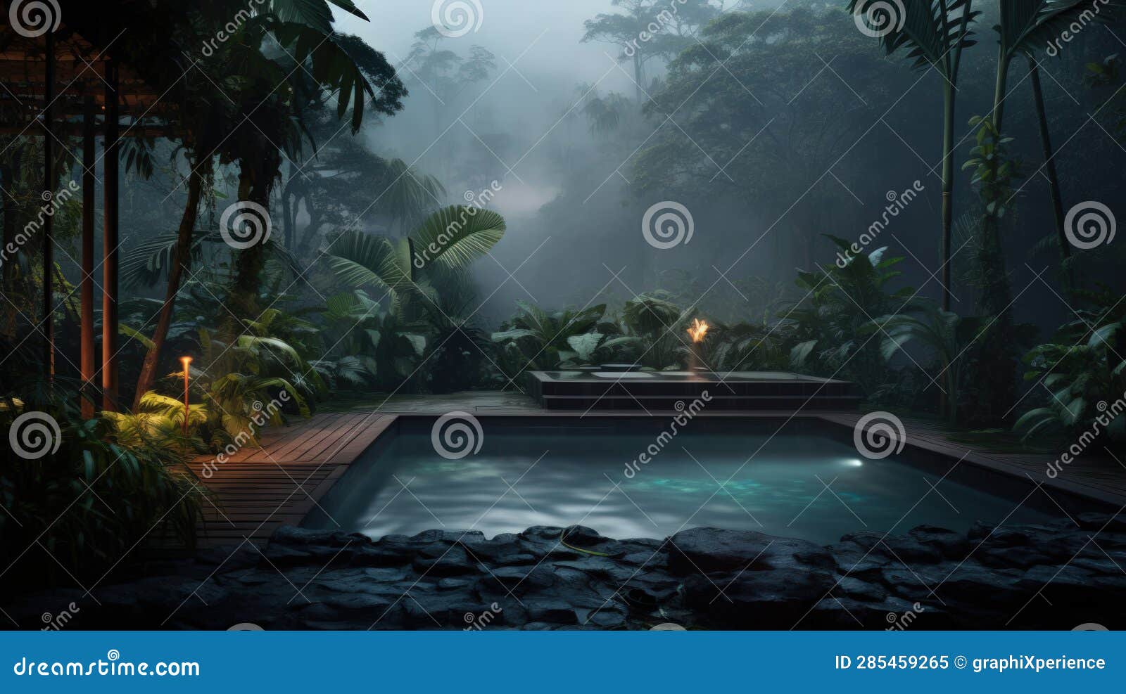 Bali Jungle Pool Cottage stock illustration. Illustration of nestled ...