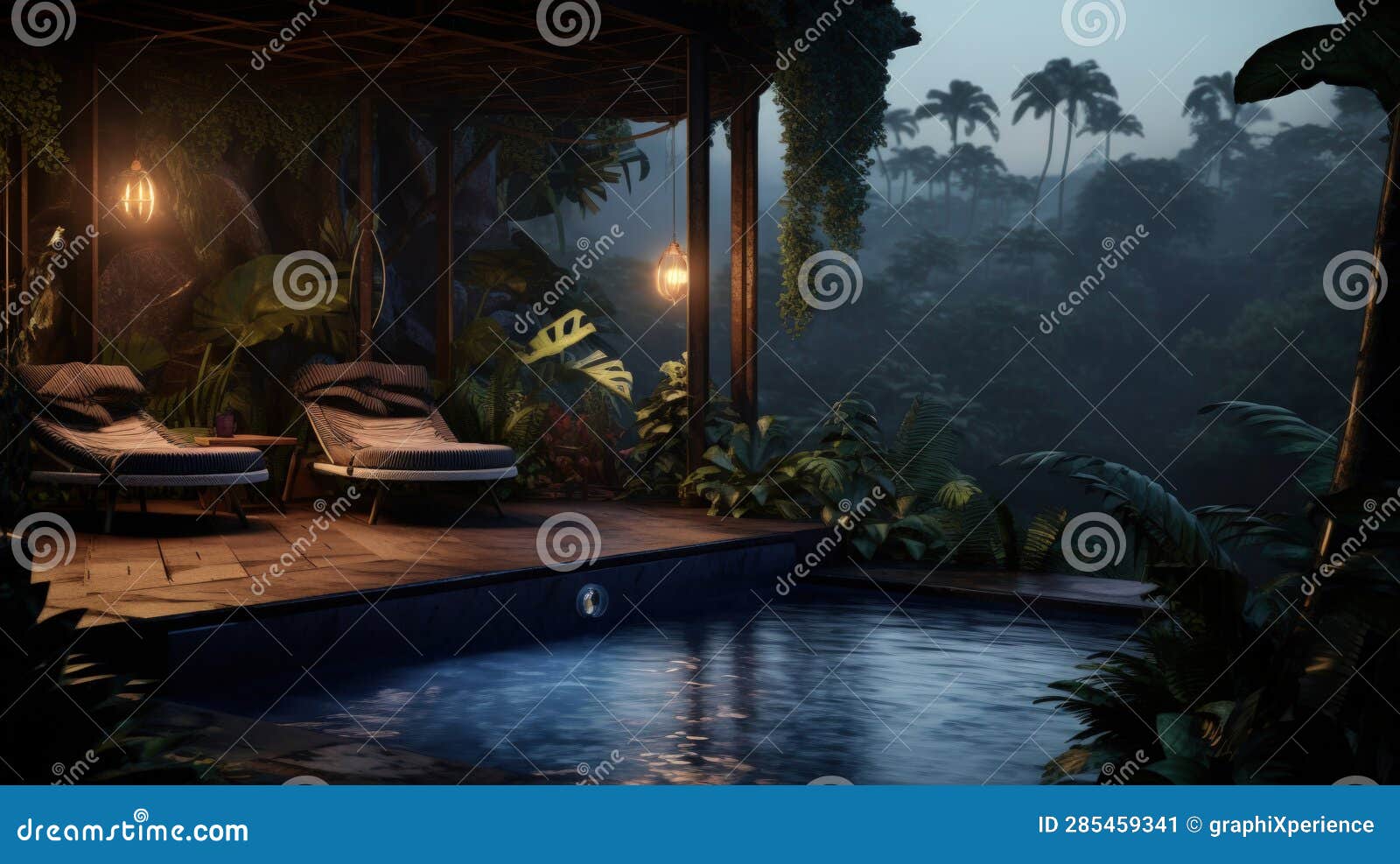 Bali Jungle Pool Cottage stock illustration. Illustration of atmosphere ...