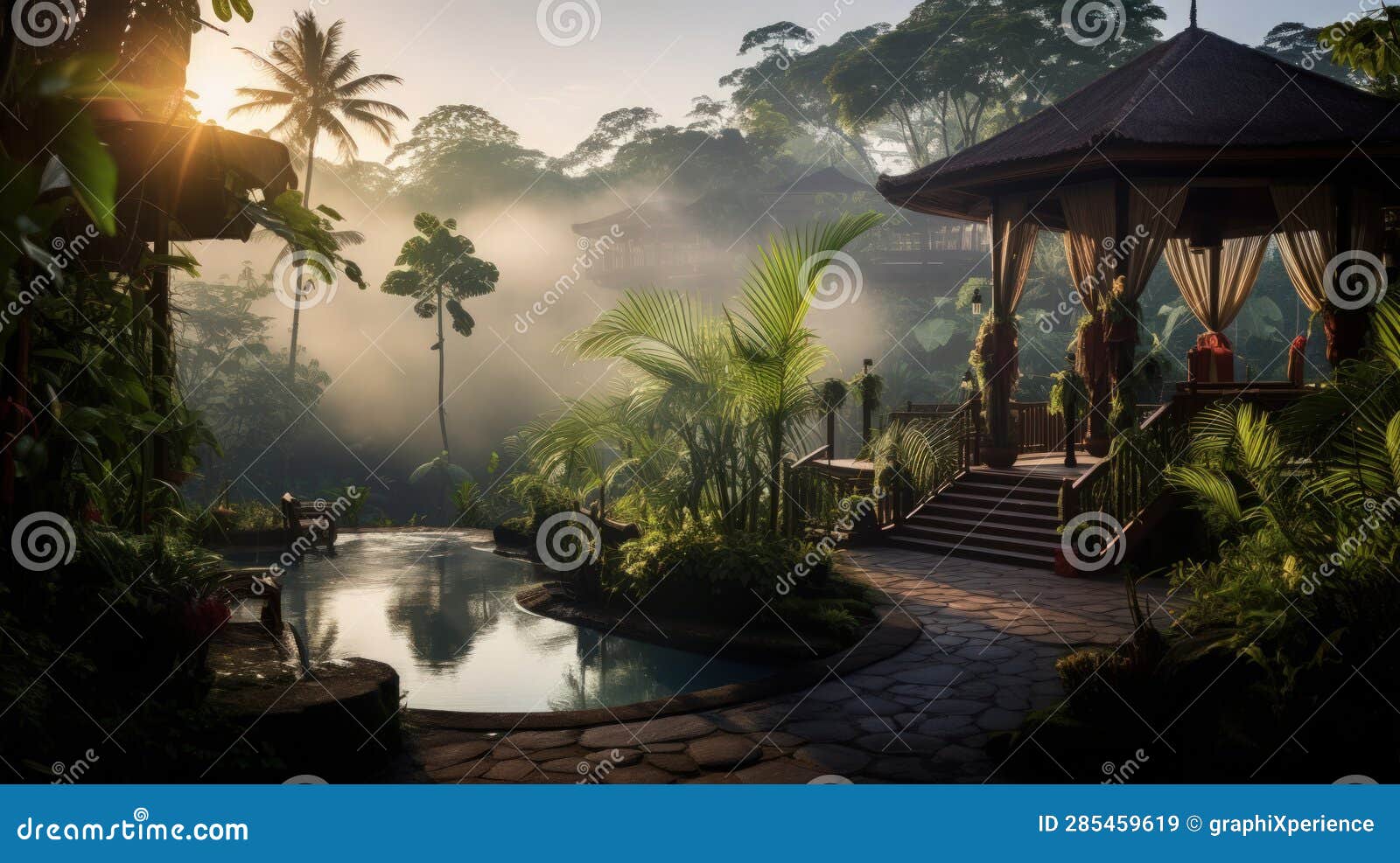 Bali Jungle Pool Cottage stock illustration. Illustration of design ...