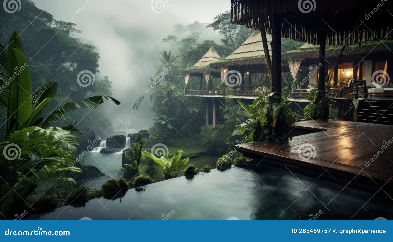 Bali Jungle Pool Cottage stock illustration. Illustration of design ...