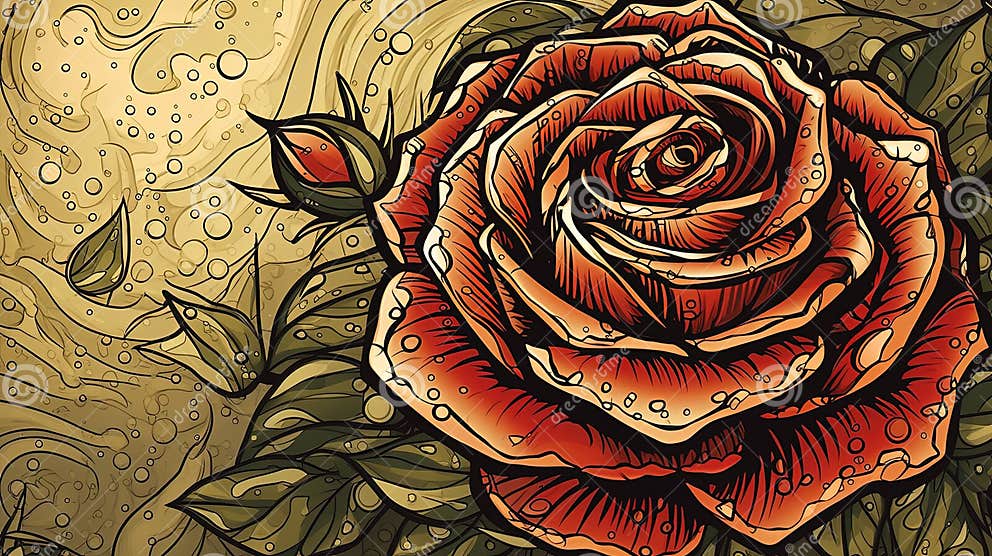 Sepia Ink Rose with Raindrops Stock Illustration - Illustration of rose ...