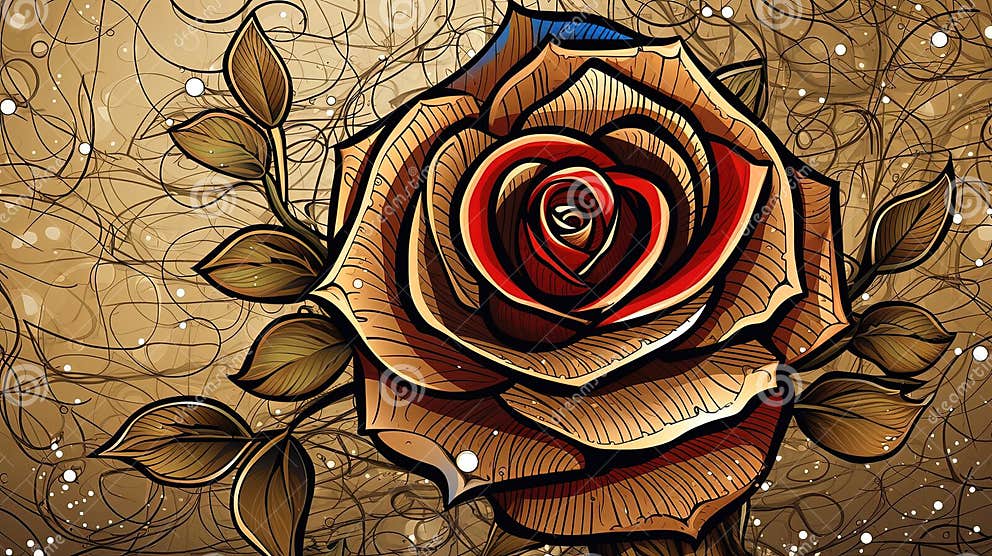 Sepia Ink Rose with Raindrops Stock Illustration - Illustration of ...