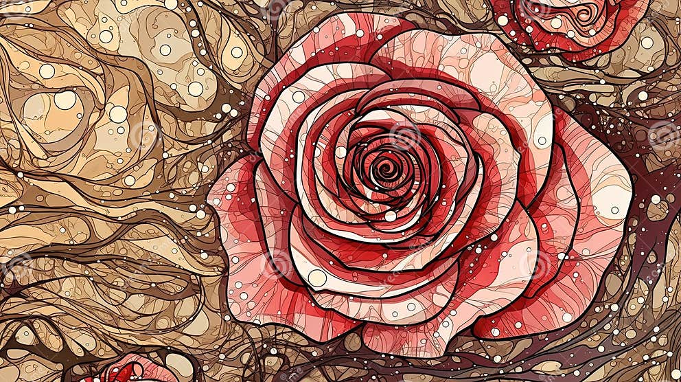 Sepia Ink Rose with Raindrops Stock Illustration - Illustration of ...