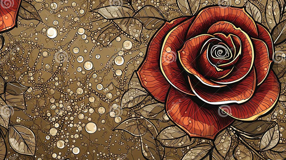 Sepia Ink Rose with Raindrops Stock Illustration - Illustration of ...