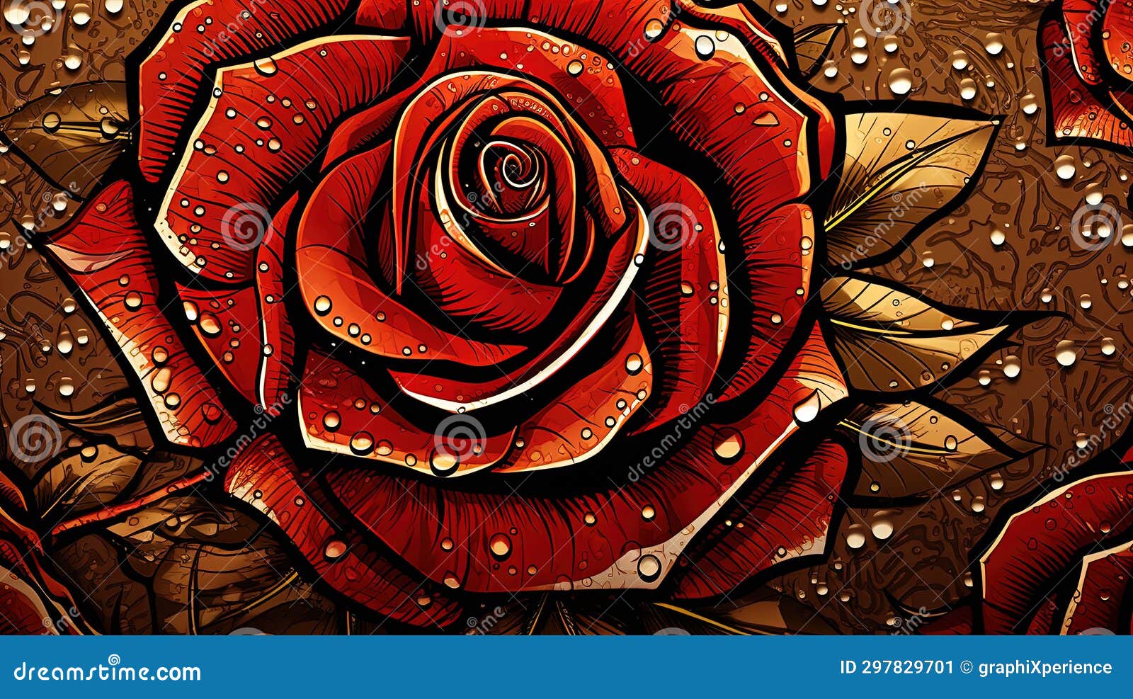 Sepia Ink Rose with Raindrops Stock Illustration - Illustration of ...