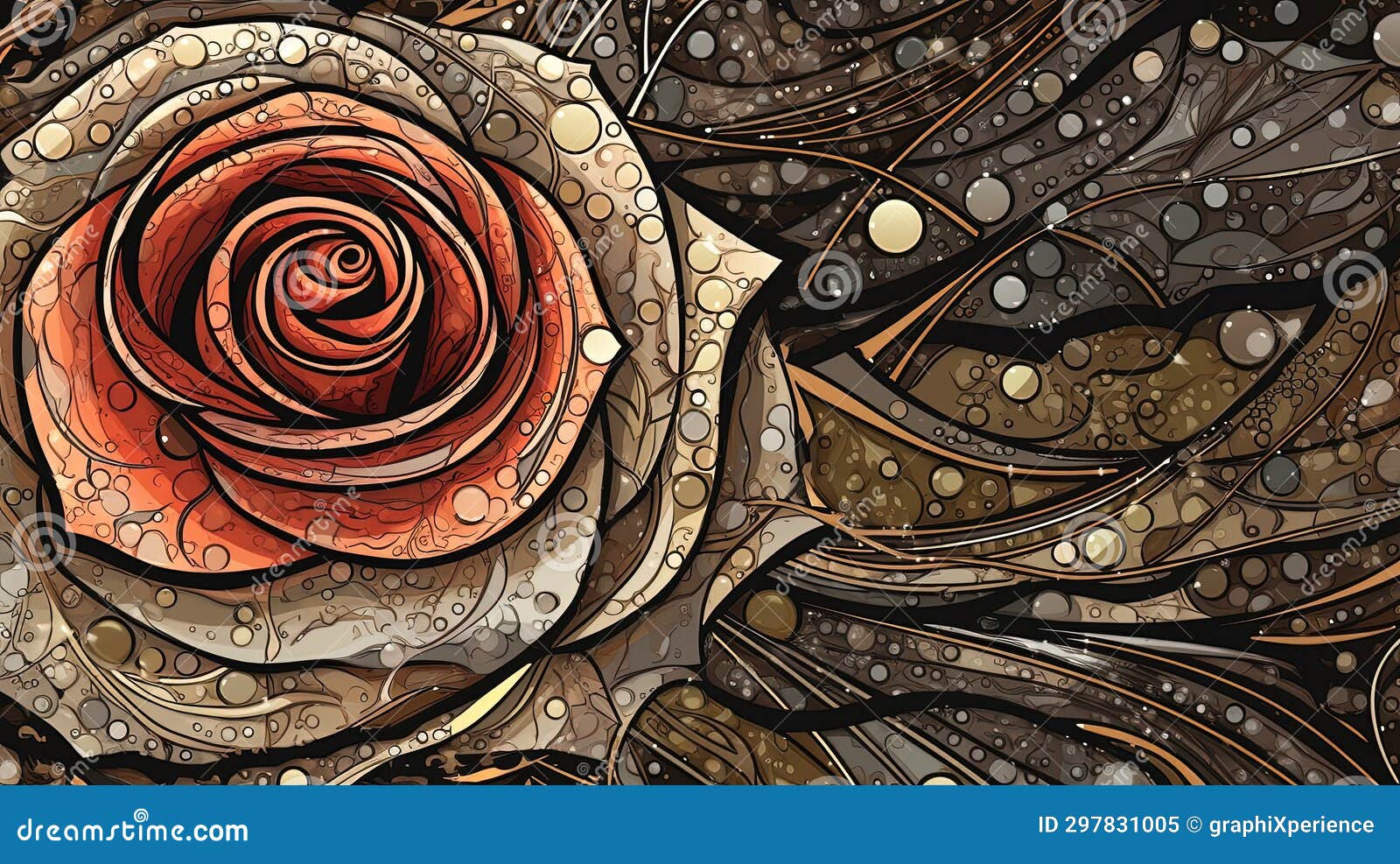 Sepia Ink Rose with Raindrops Stock Illustration - Illustration of rose ...