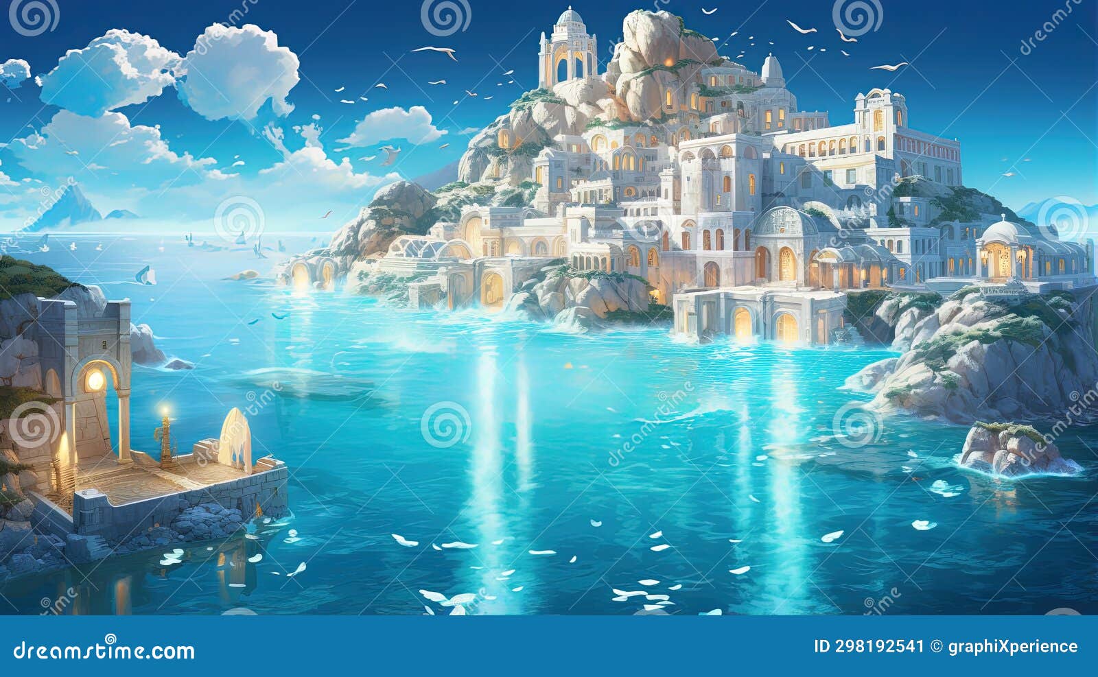 Majestic City of Dreams stock illustration. Illustration of trees ...