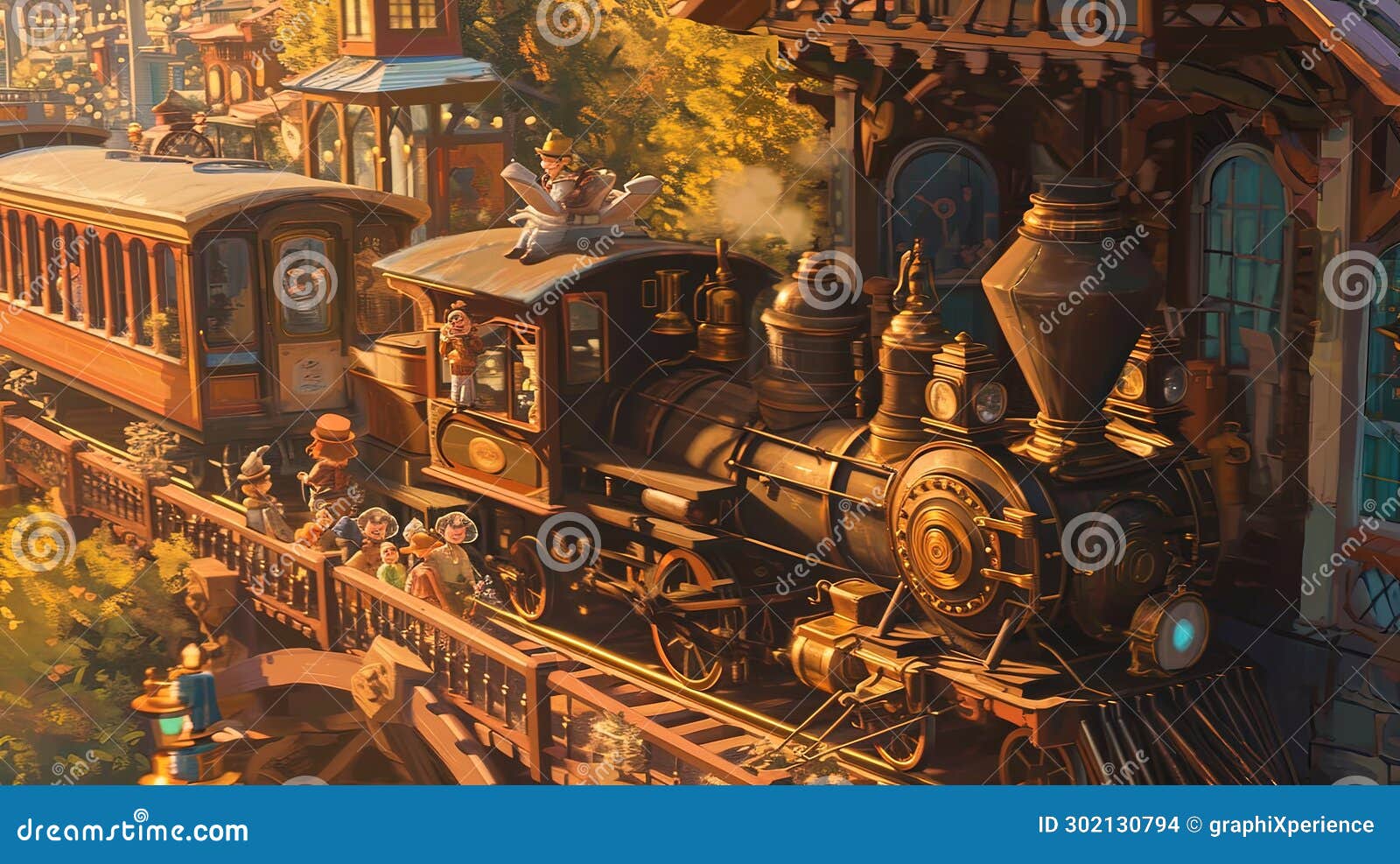 Whimsical TimeTraveling Trains Stock Illustration - Illustration of ...