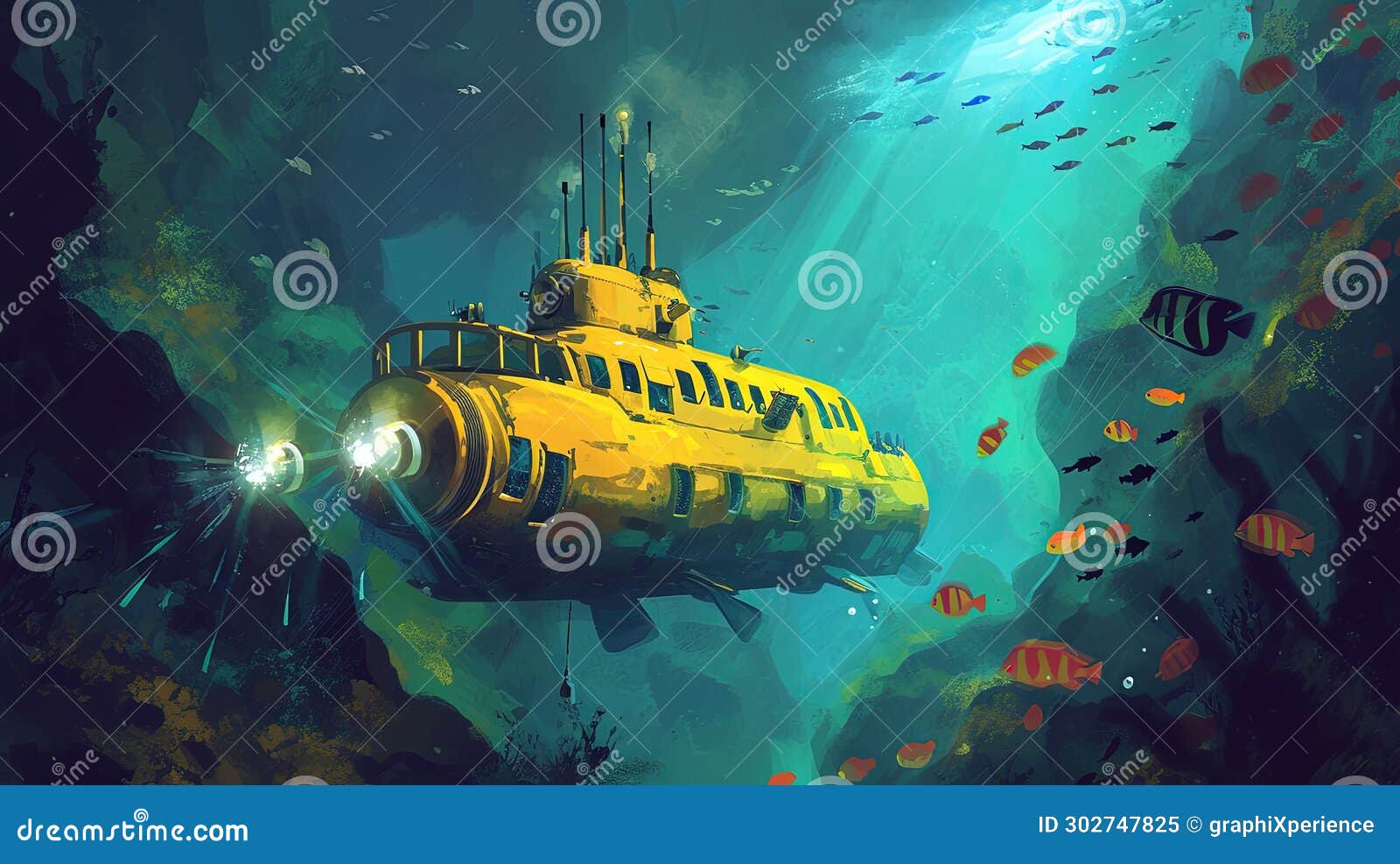 Submarine Adventure stock illustration. Illustration of rocky - 302747825