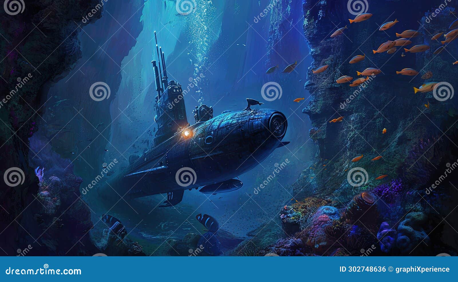 Submarine Adventure stock illustration. Illustration of wreck - 302748636