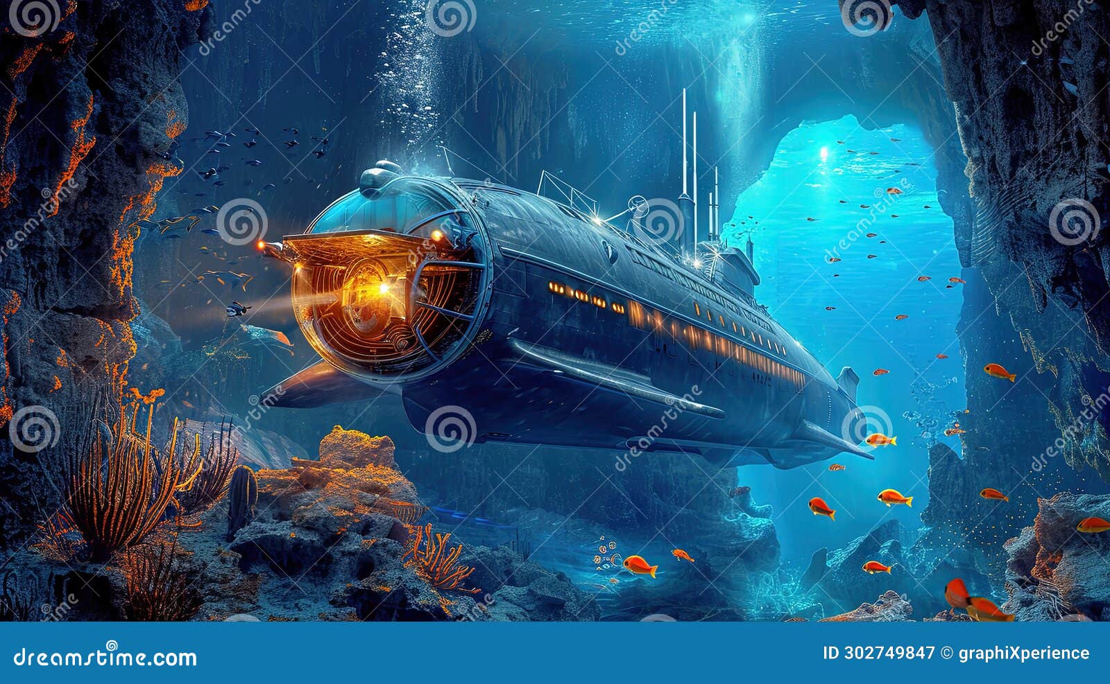 Submarine Adventure stock illustration. Illustration of walls - 302749847
