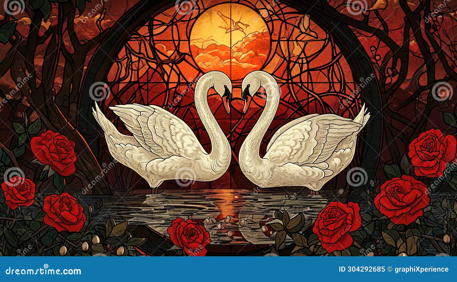 The Rose of Swans Stained Glass Stock Illustration - Illustration of ...