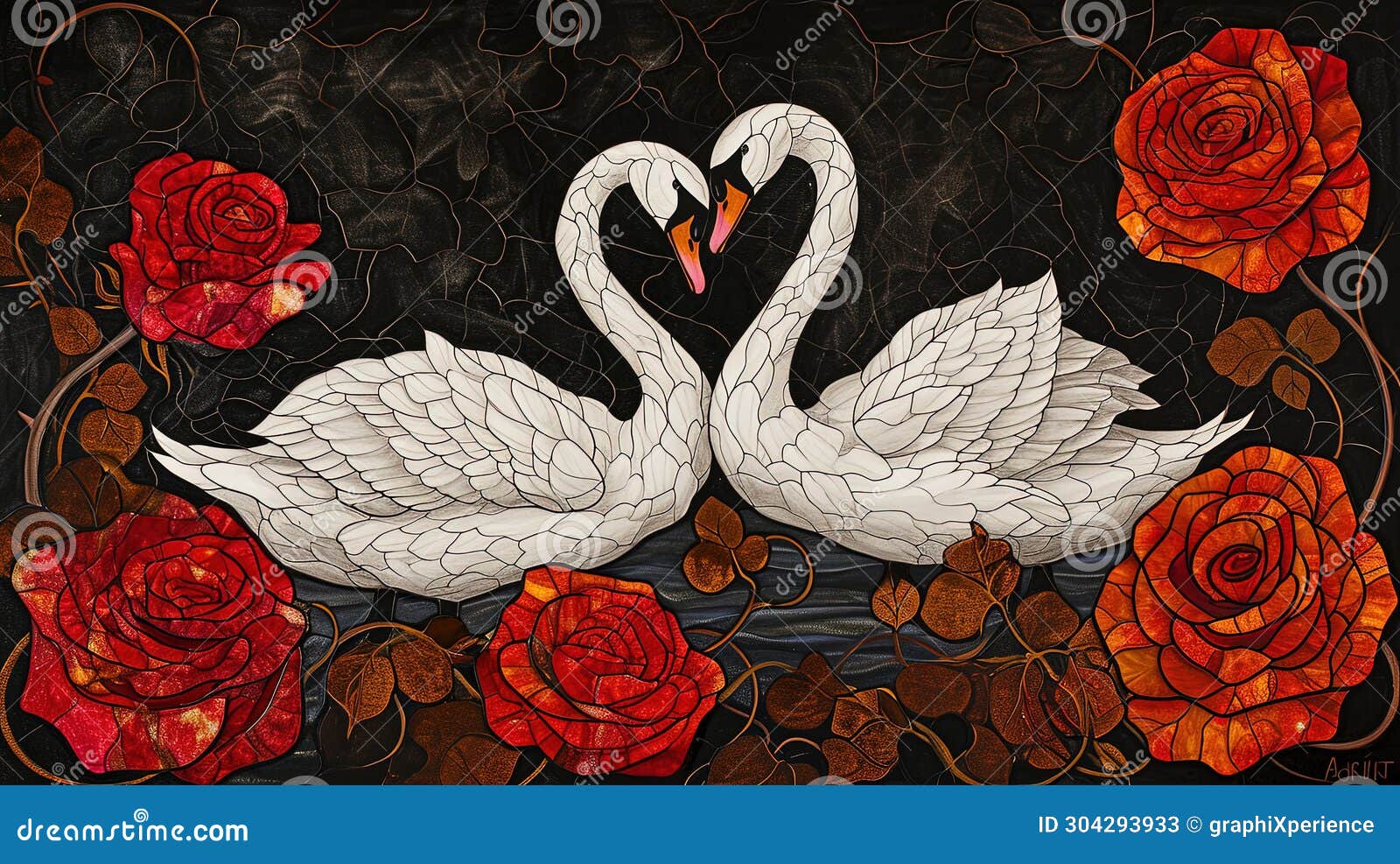 The Rose of Swans Stained Glass Stock Illustration - Illustration of ...