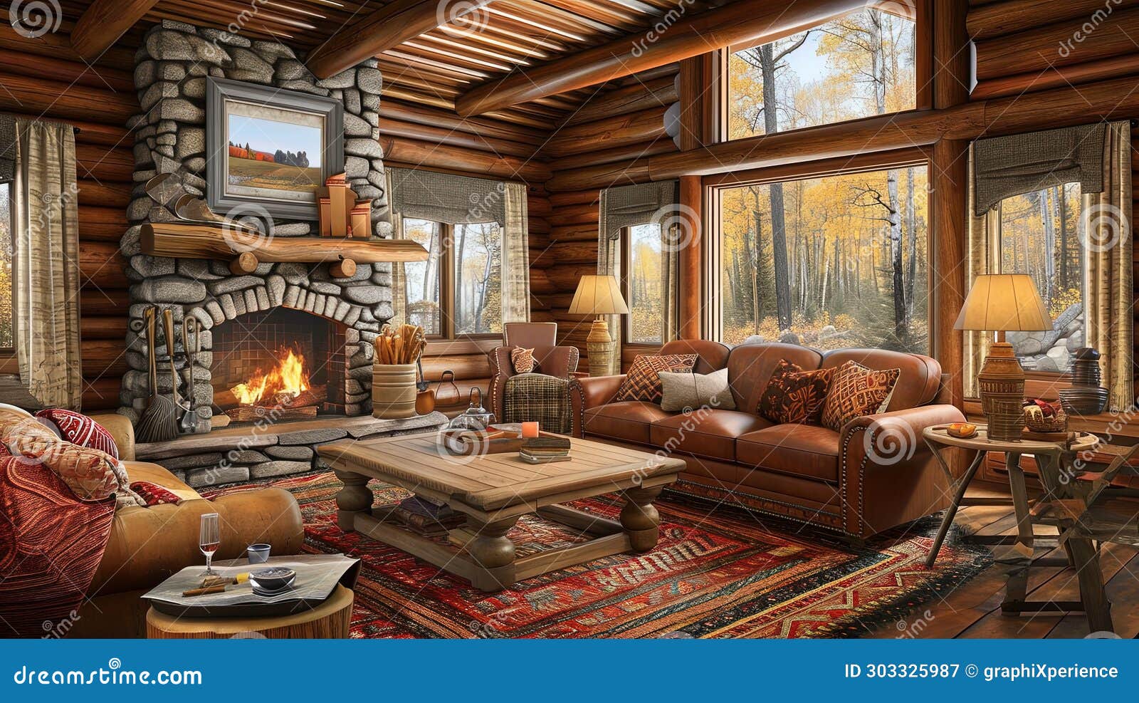 Cozy Forest Cabin Retreat stock image. Image of architecture - 303325987