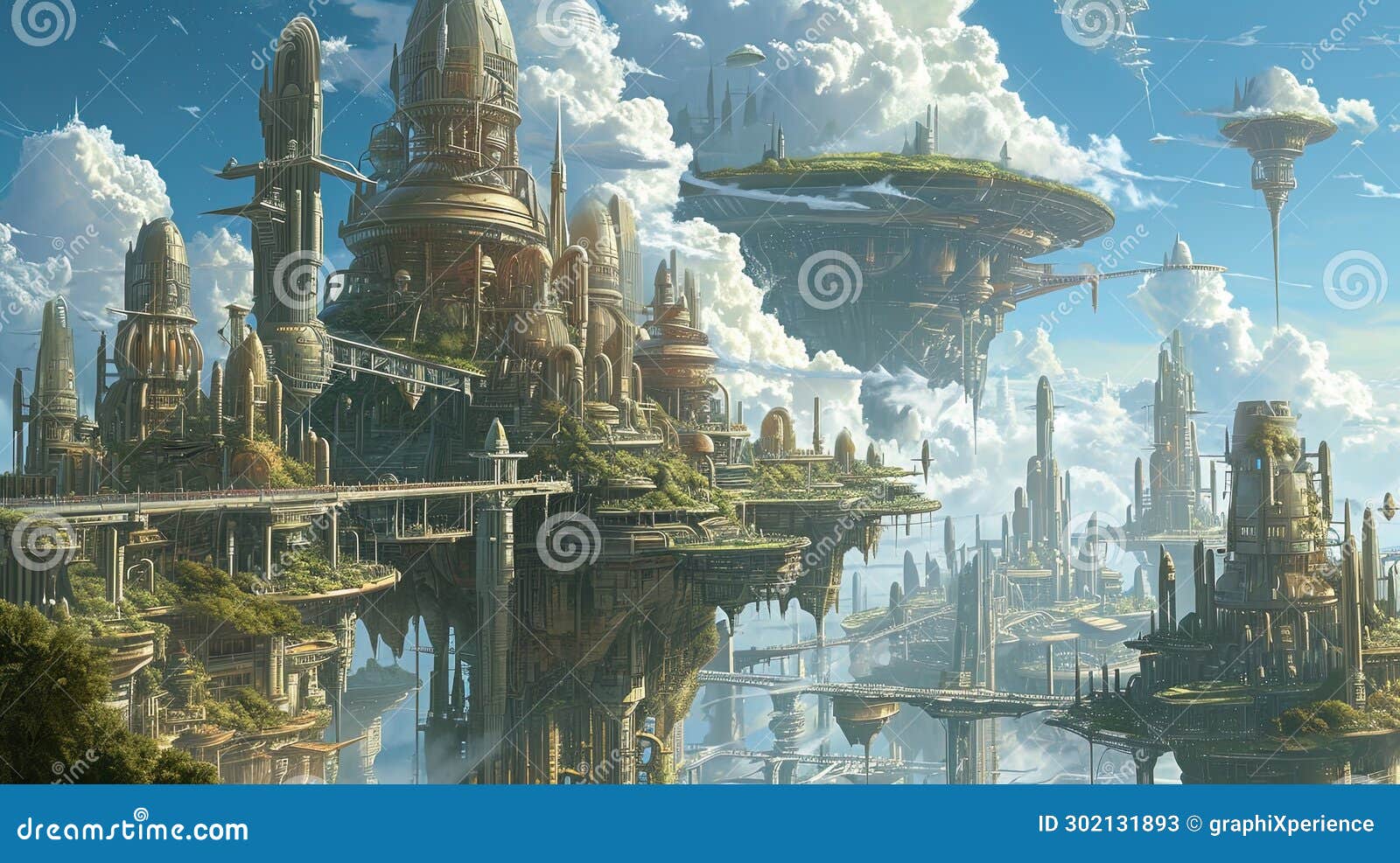 Floating Island Cities stock illustration. Illustration of mountains ...