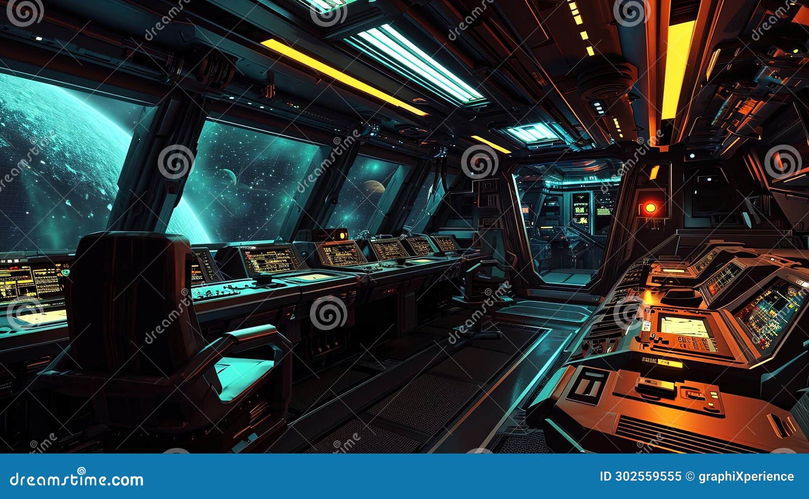 Dynamic Galactic Starship Bridge Stock Illustration - Illustration of ...
