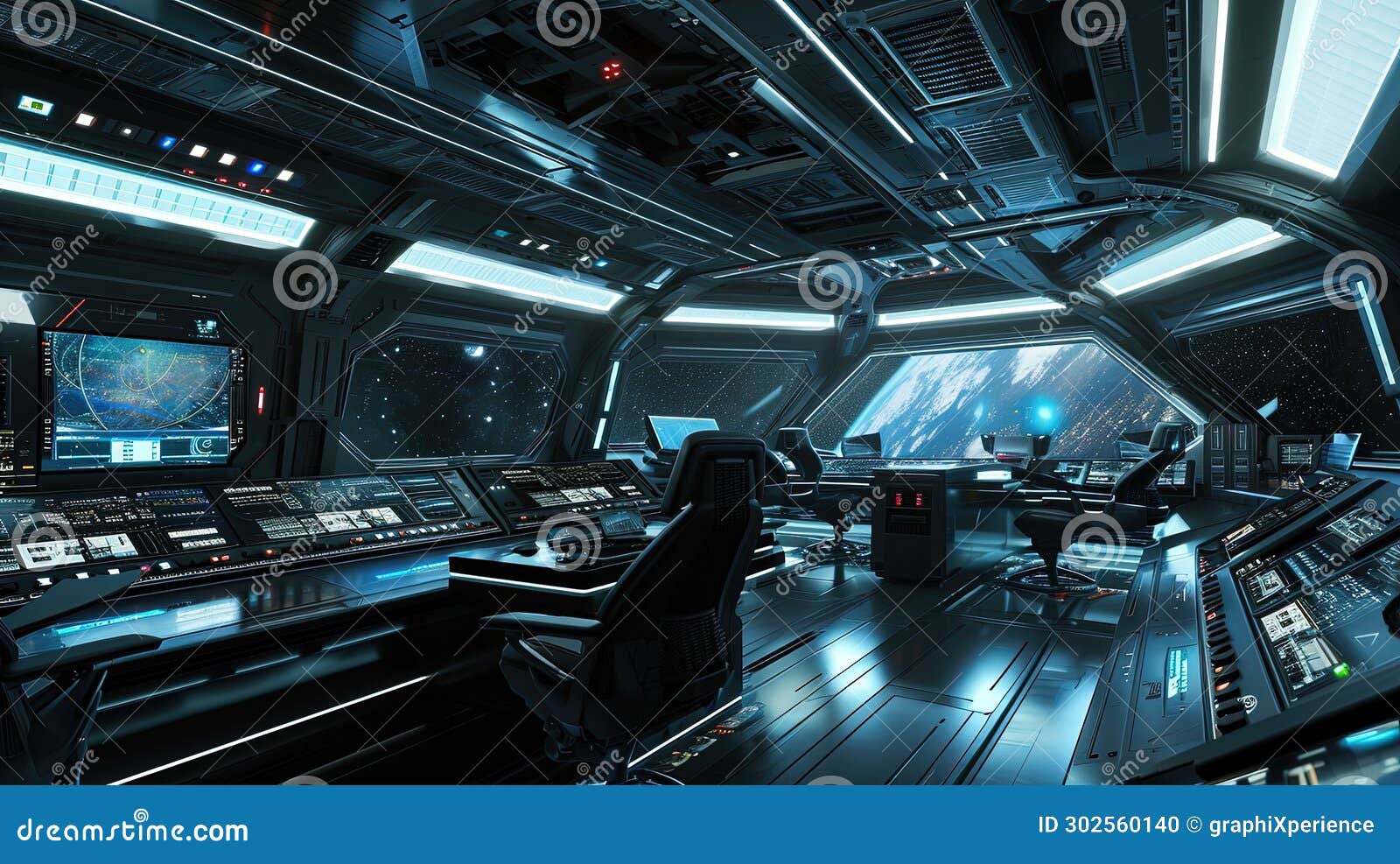 Dynamic Galactic Starship Bridge Stock Illustration - Illustration of ...