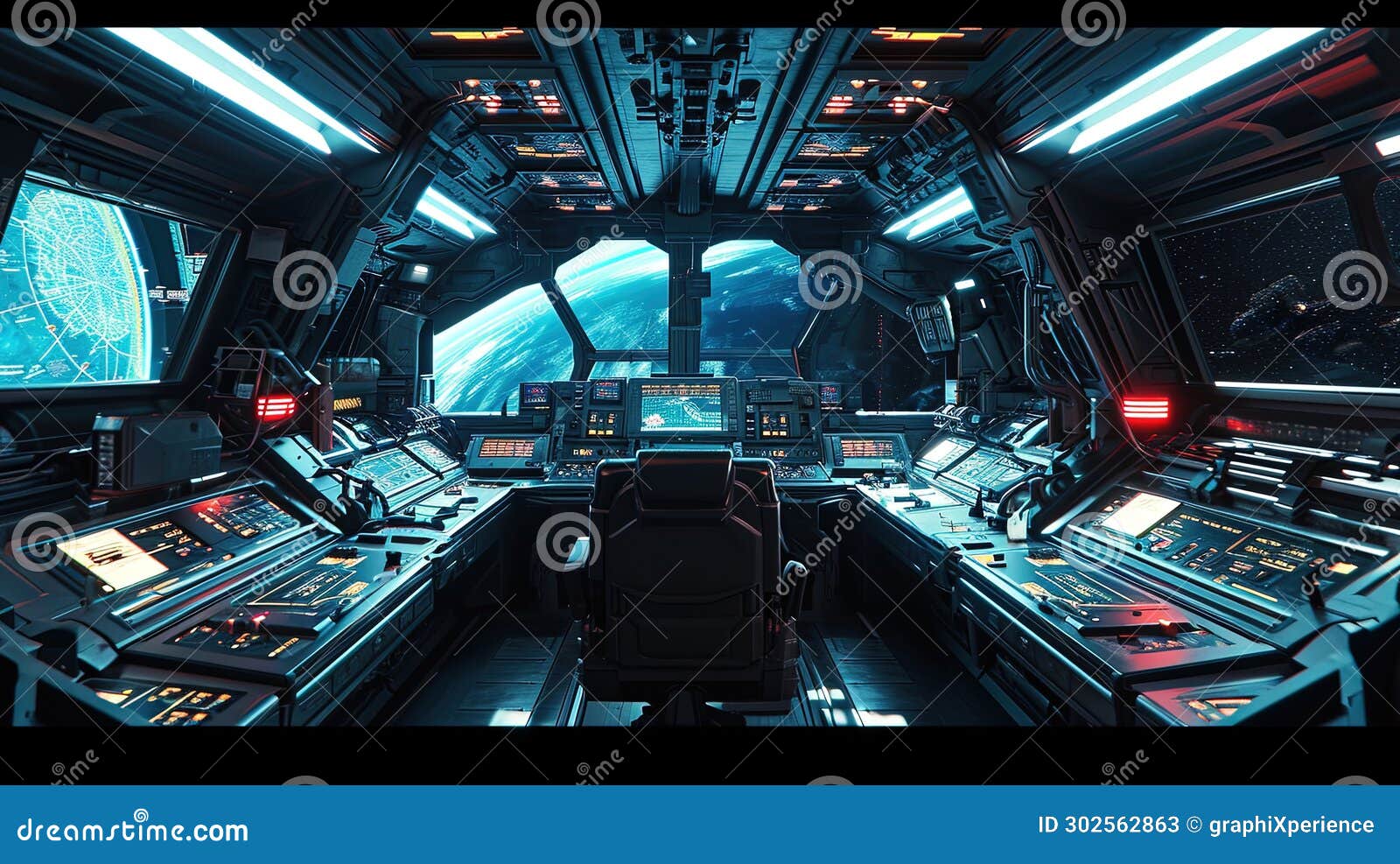 Dynamic Galactic Starship Bridge Stock Illustration - Illustration of ...