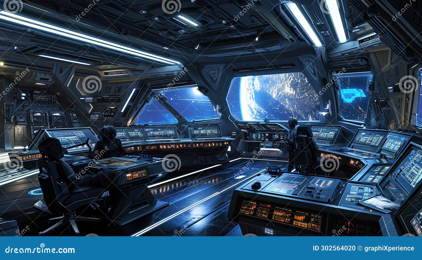 Dynamic Galactic Starship Bridge Stock Illustration - Illustration of ...