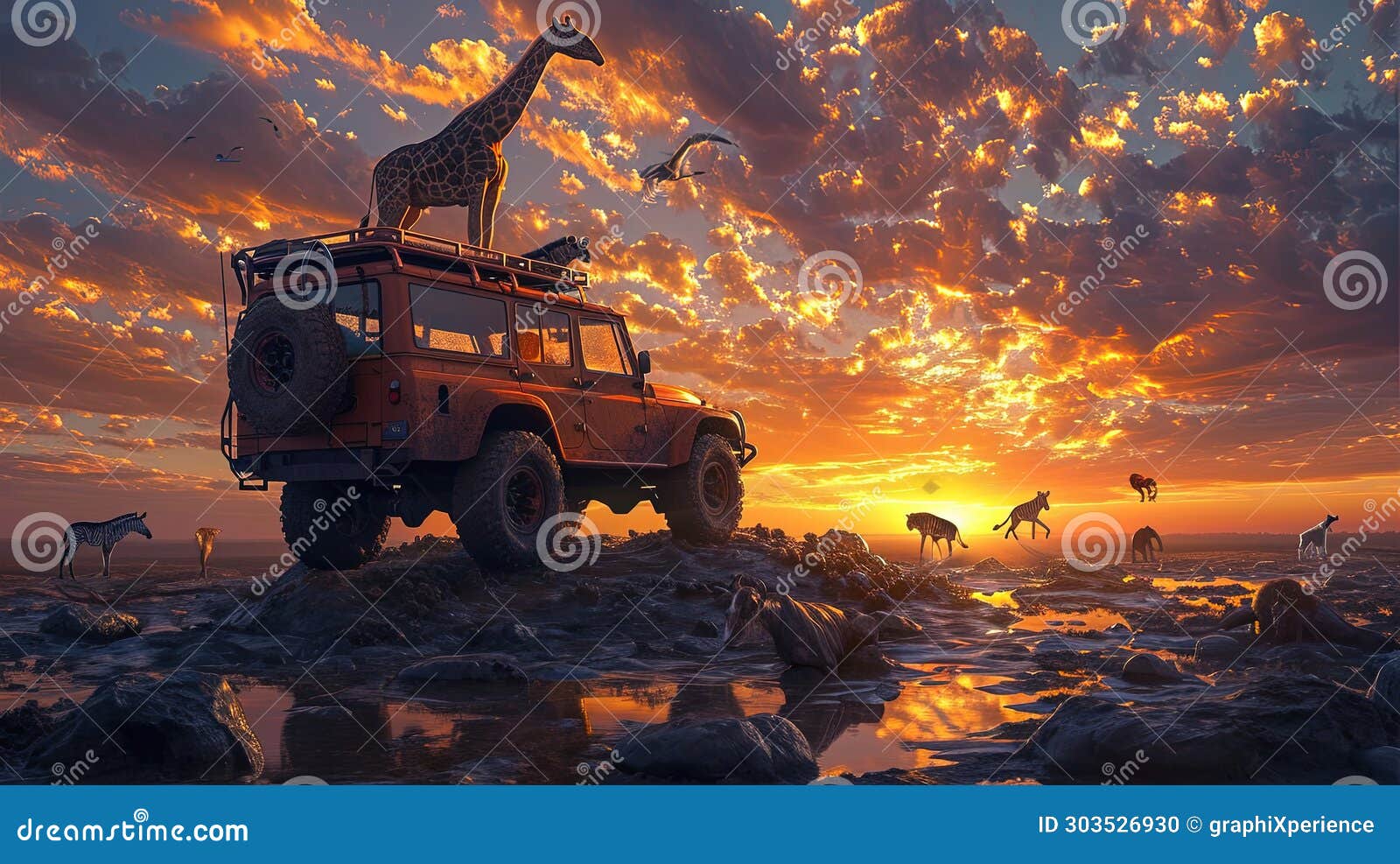 Wildlife Safari Scene stock illustration. Illustration of habitats ...