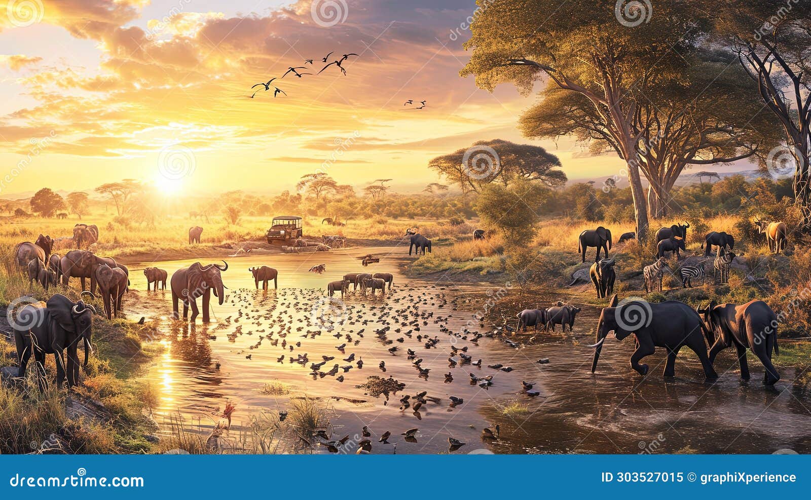 Wildlife Safari Scene stock illustration. Illustration of african ...