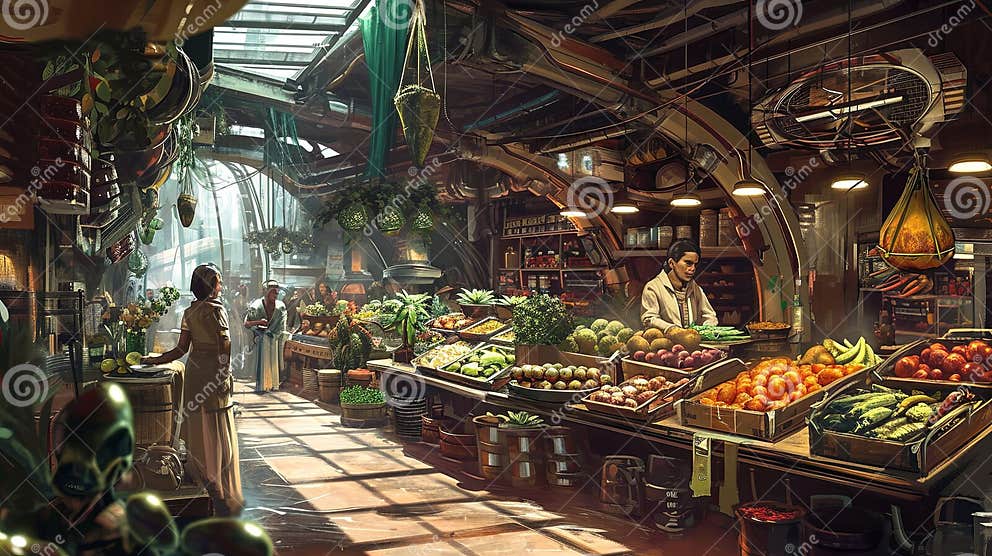 Cosmic Food Extravaganza stock illustration. Illustration of building ...