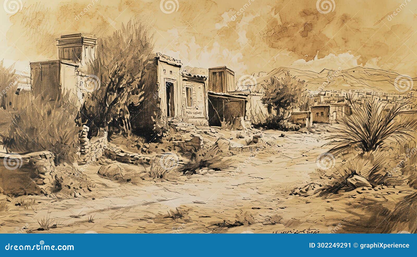 Ancient Egyptian Village Landscape Stock Illustration - Illustration of ...