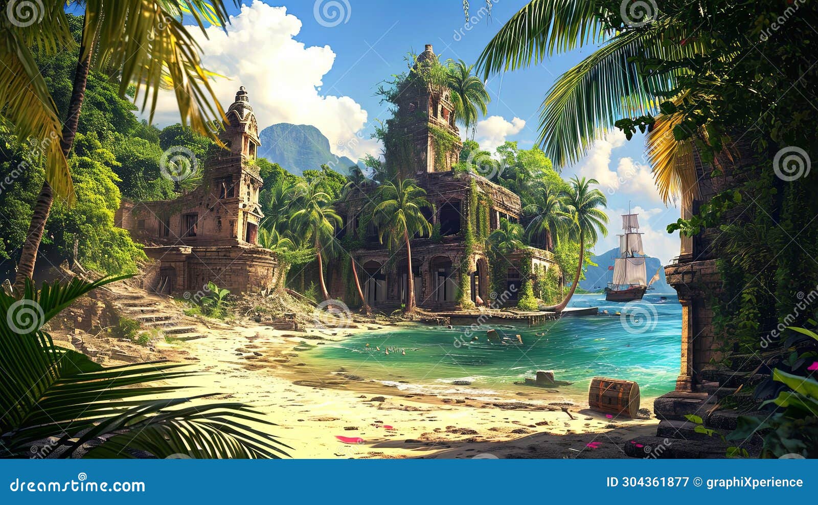 Tropical Treasure Paradise stock illustration. Illustration of nature ...