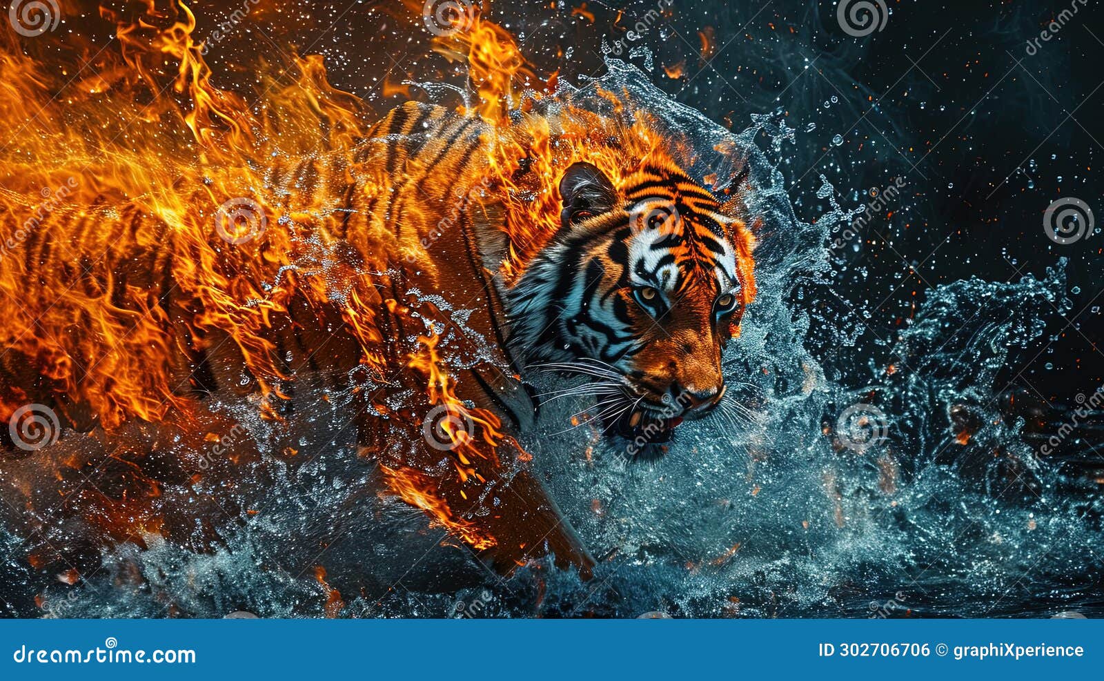 Flaming Tiger Stylized Art stock illustration. Illustration of ...