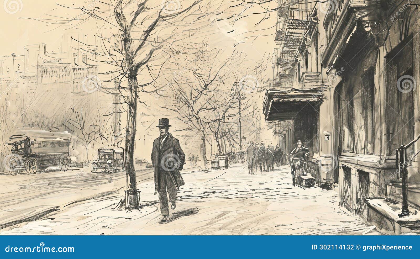 Men Walking in New York at 1850 Stock Illustration - Illustration of ...