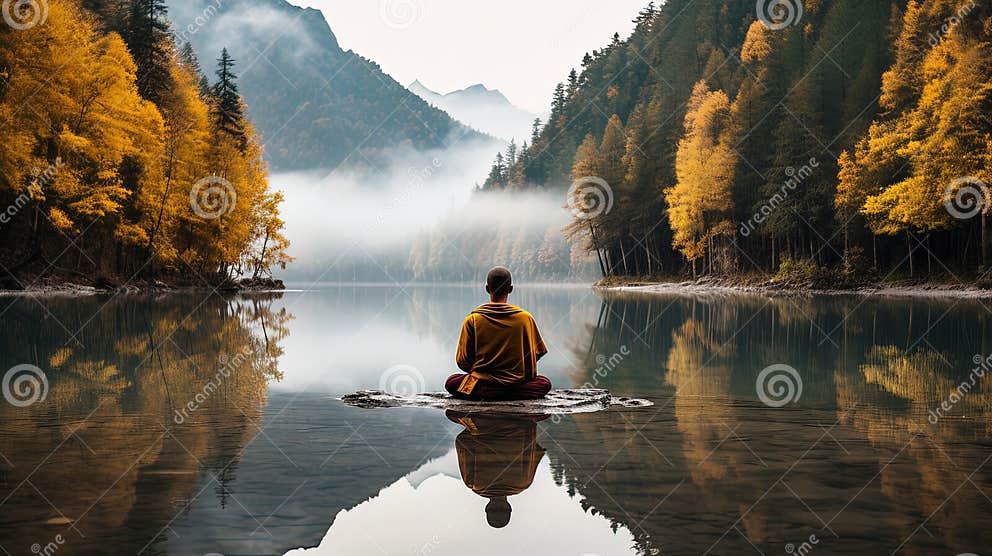 Calm Wilderness Meditation Scene Stock Illustration - Illustration of ...